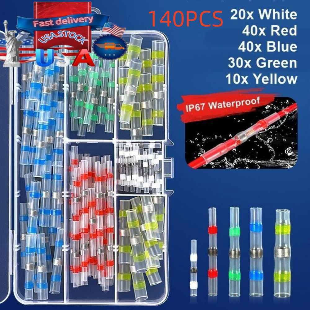 140Pcs Waterproof Solder Seal Sleeves Heat Shrink Butt Wire Connectors ...