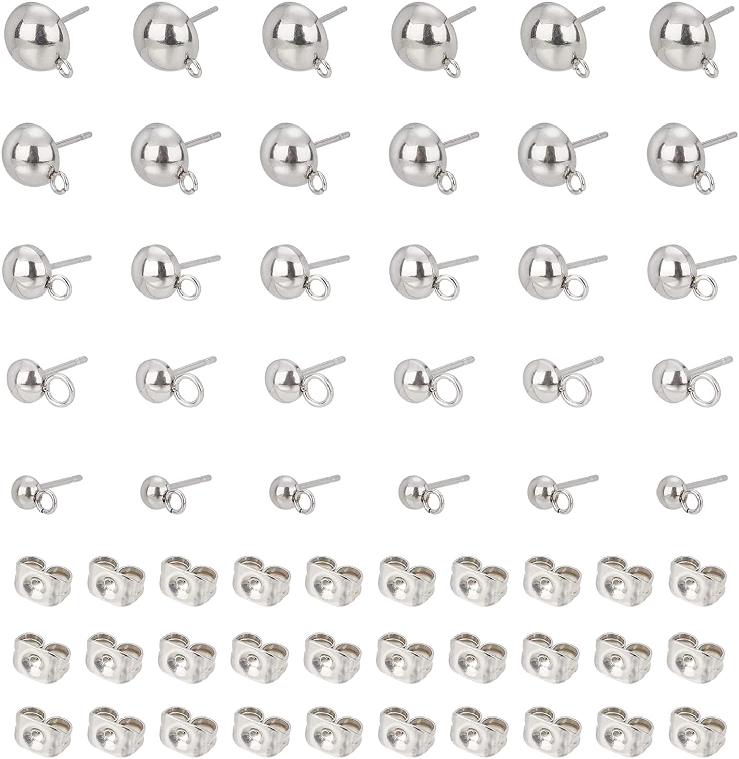 140pcs 5 Sizes Half Round Stud Earring Stainless Steel Stud Earring ...