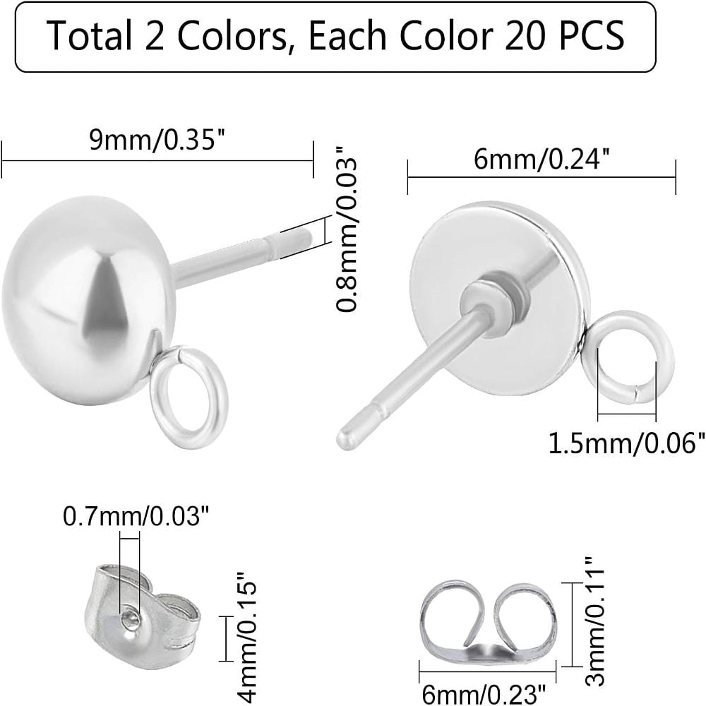 140pcs 5 Sizes Half Round Stud Earring Stainless Steel Stud Earring ...