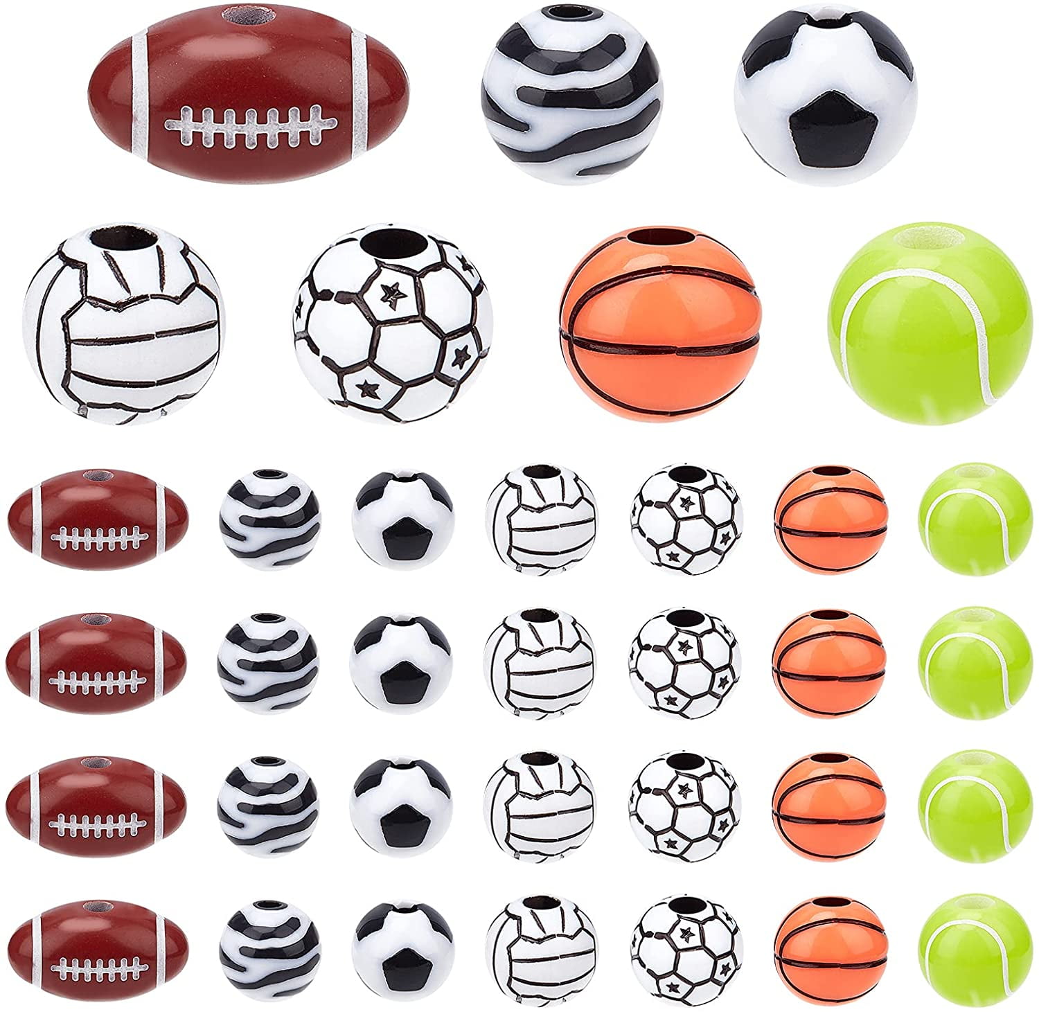 140pcs Acrylic Ball Beads 7 Styles Assorted Sports Beads Basketball ...