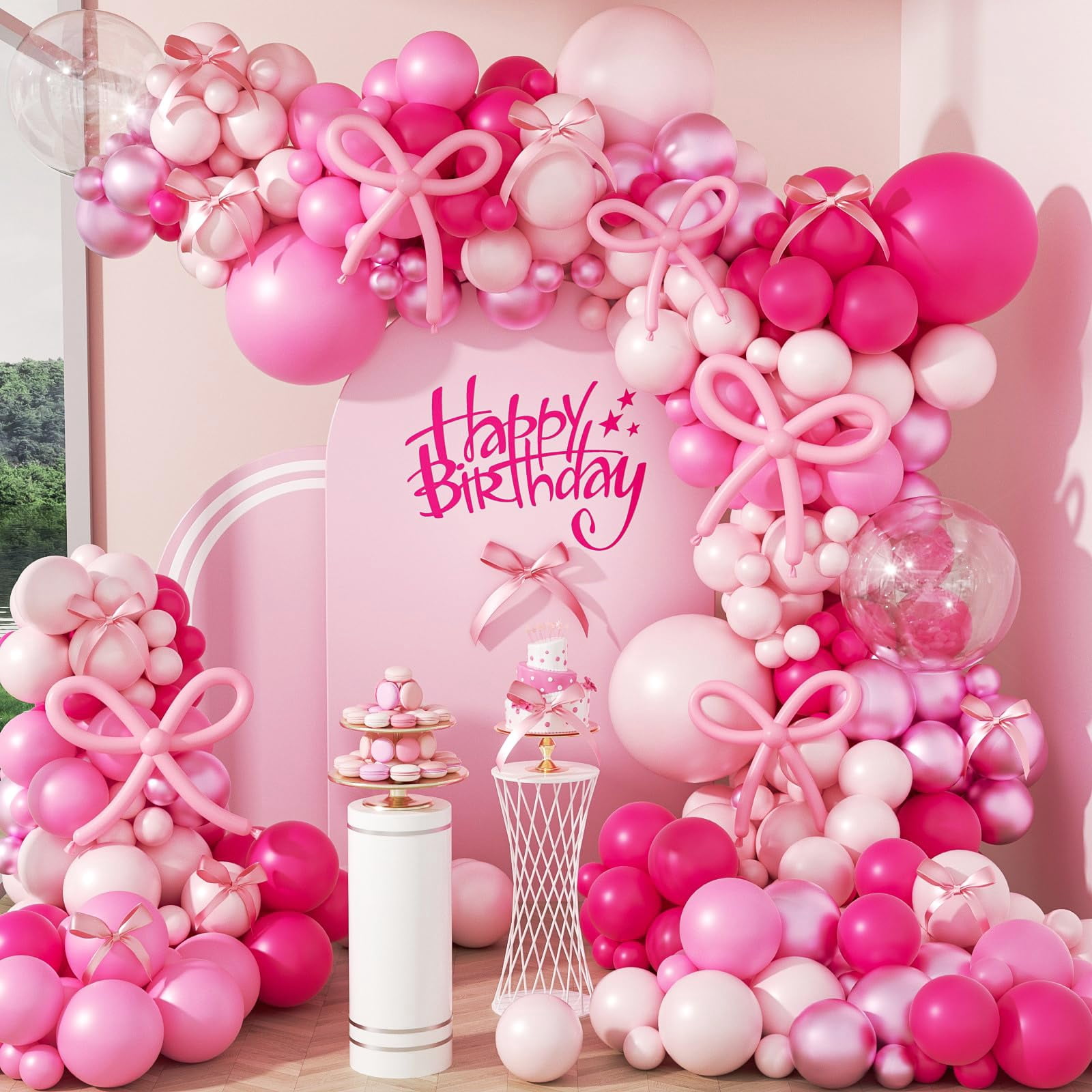 140pcs Bow Pink IFF17 Balloon Arch Kit, Pink Light Pink Metallic Pink ...