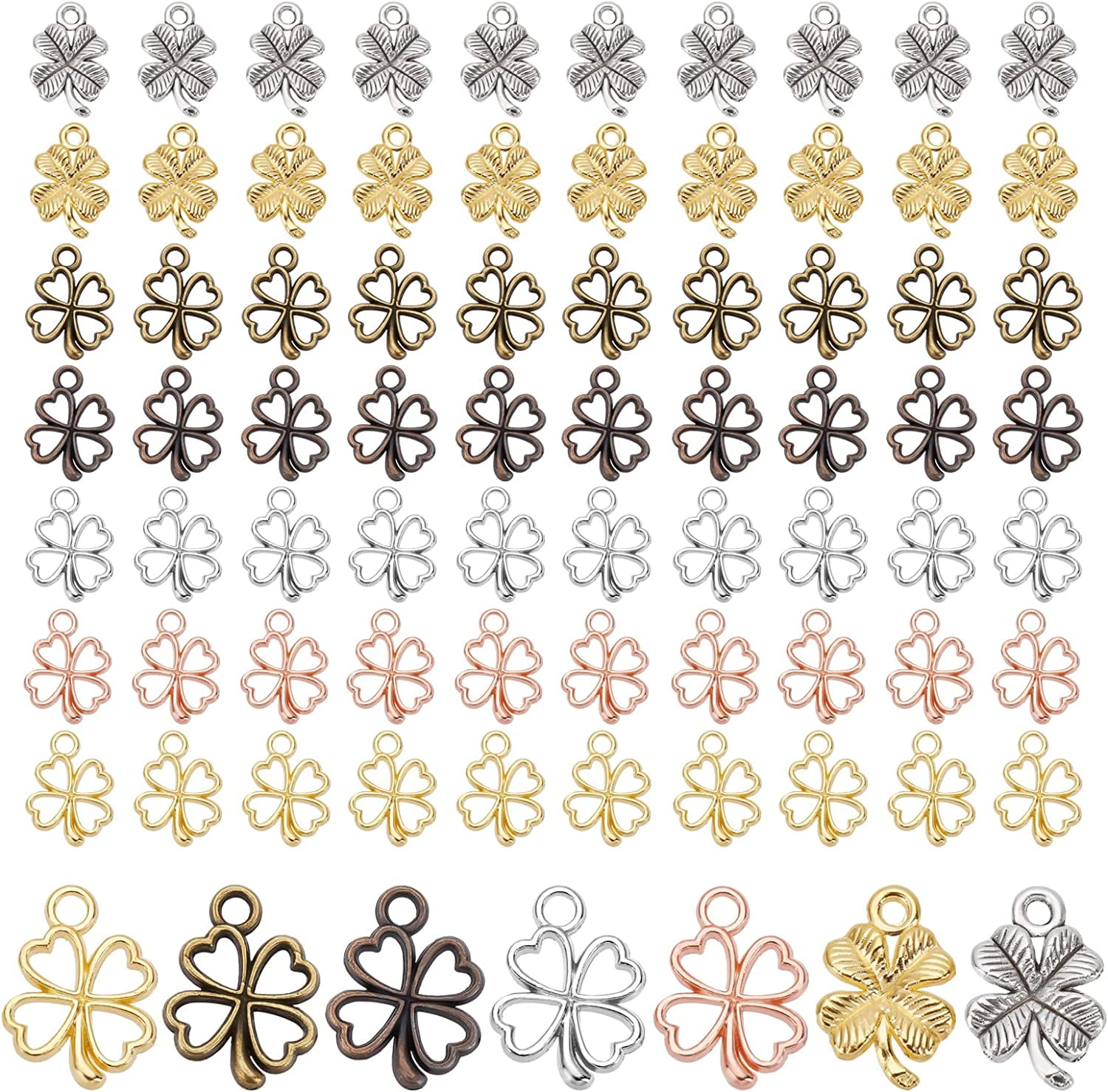 140pcs Clover Charms 7 Styles Four Leaf Lucky Clover Charms Metal Alloy ...