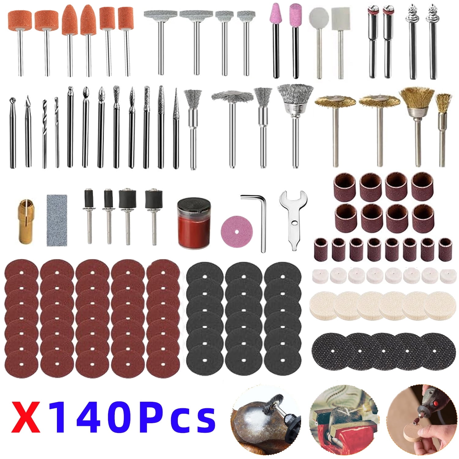 140pcs Rotary Tool Accessories Mini Drill Accessory Set Grinding Sanding Polishing Cutting ...