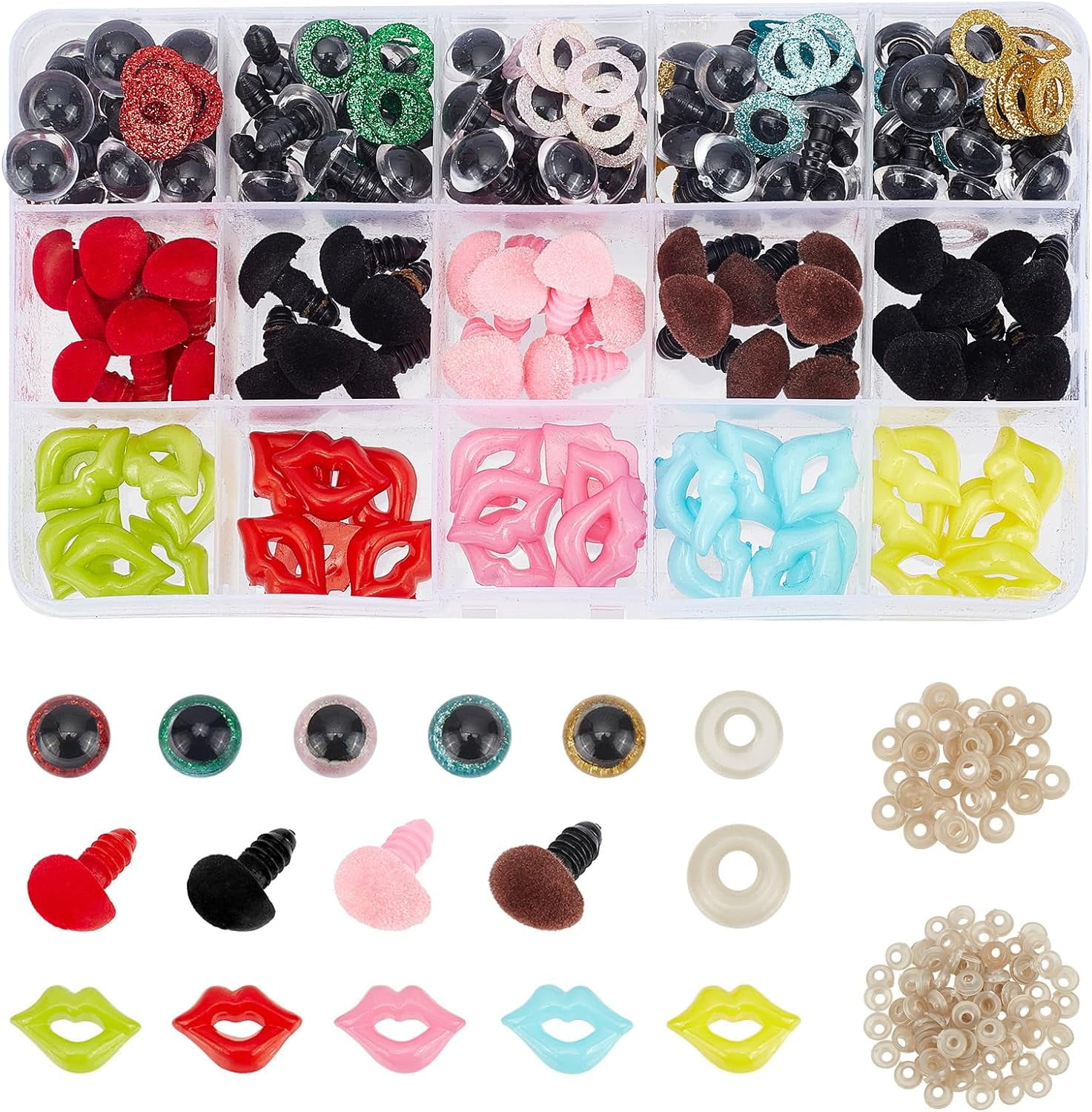 140pcs Safety Eyes Noses Lip 15 Styles Doll Eyes Craft Glitter Animal ...