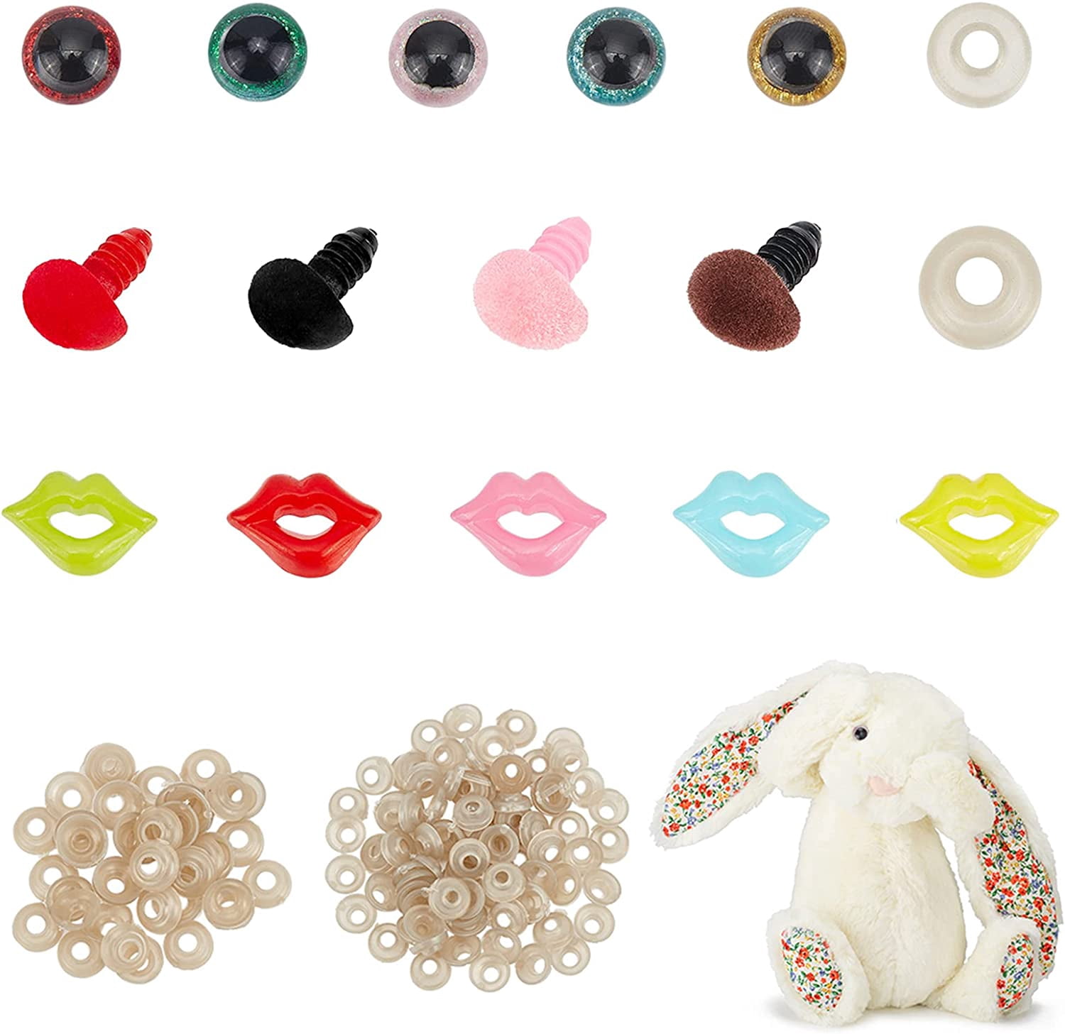 140pcs Safety Eyes Noses Lip Craft Plastic Glitter Eyes Crochet Eyes ...