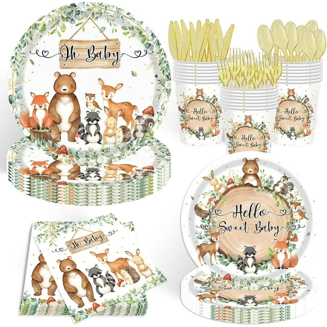 140pcs Woodland Animals Baby Shower Decoration Pack Forest Animal ...