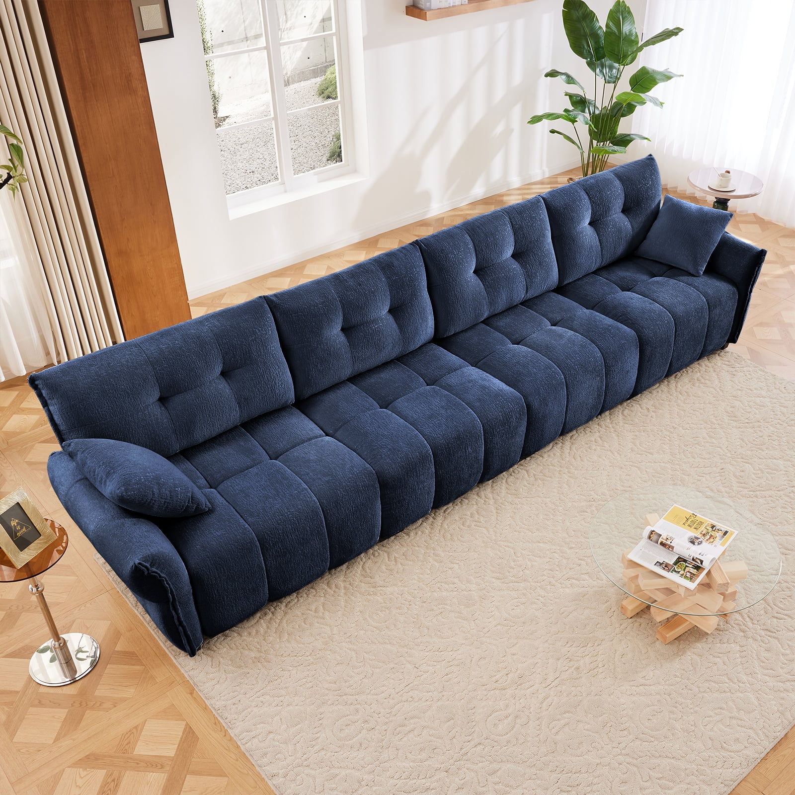 141.7" Blue Modular Sectional Sofa Set, 4 Seater Large Sectional ...