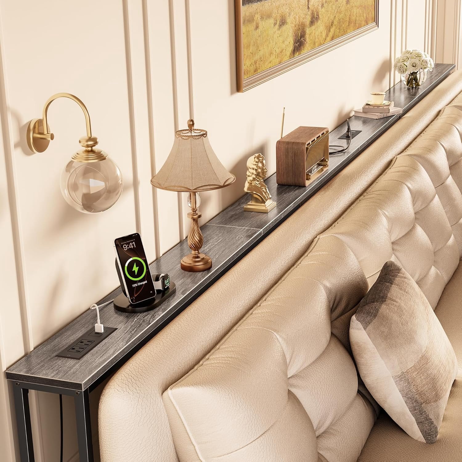 141.7 Inch Sofa Table with Power Outlets and USB-C Ports, 5.9 Inch ...