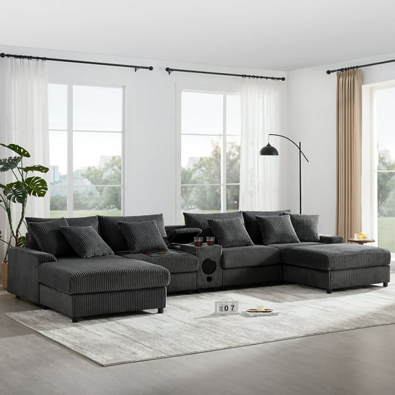 141" Modular Sectional Sofa with with Bluetooth Speakers, U-Shaped 6 ...