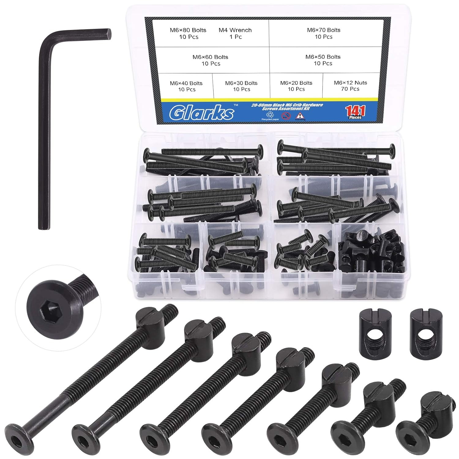 141Pcs Baby Bed Crib Screws Hardware Replacement Kit, M6x20/ 30/40/ 50 ...