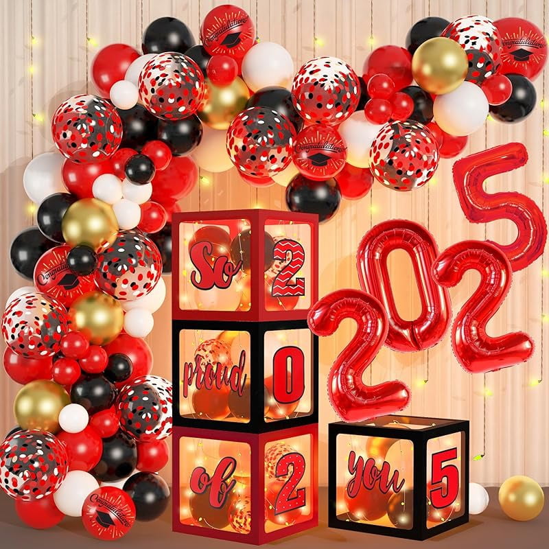 141Pcs Graduation Party Decorations 2025 Balloon Boxes Blue and White ...
