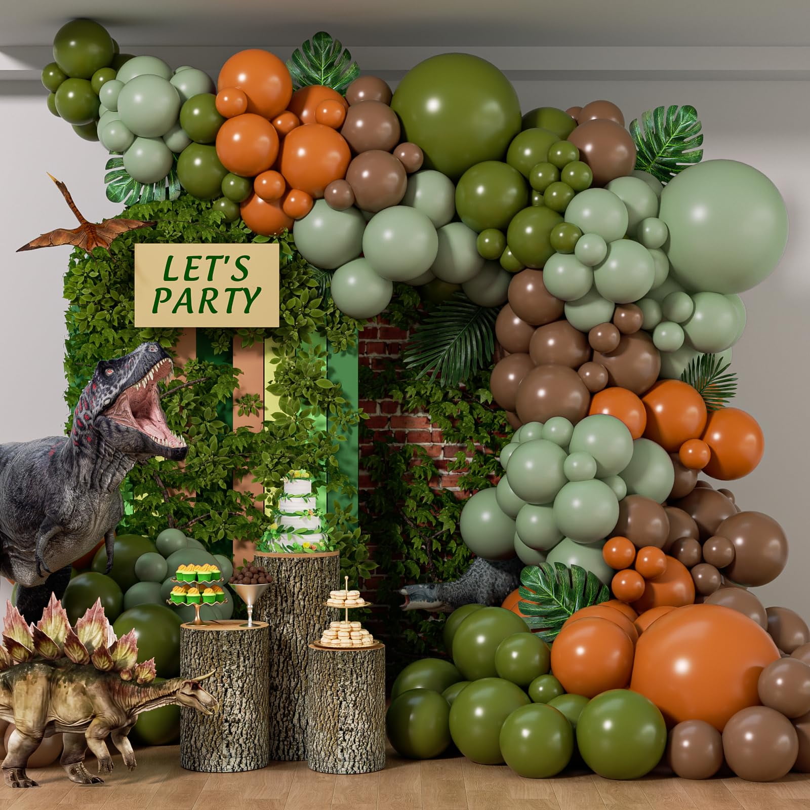 141pcs Dinosaur Balloon Garland Arch Kit, KKS1 Brown Orange Sage Green ...