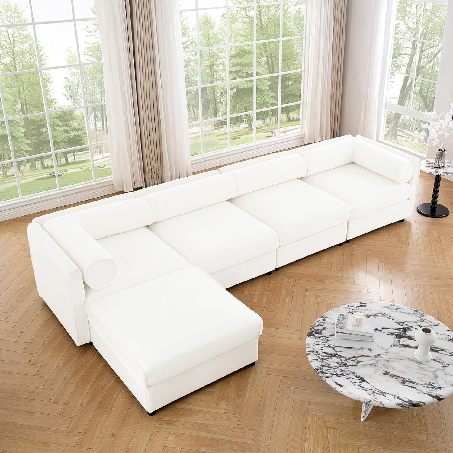 142.5'' Deep Seat Chenille L Shape Storage Seat with Ottoman ...