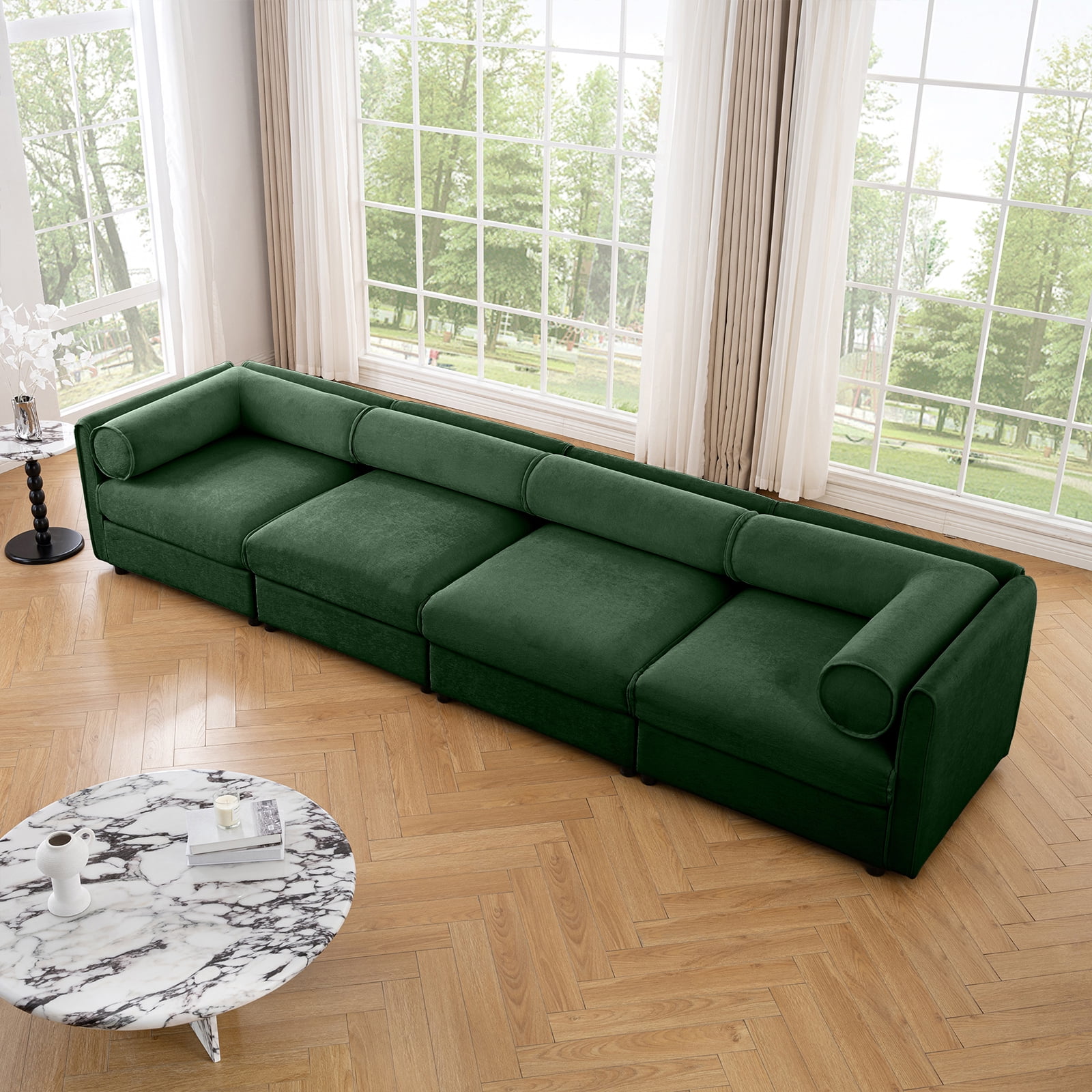 142.5" Green Oversized Modular Sectional Sofa, 4 Seater Large Sectional ...