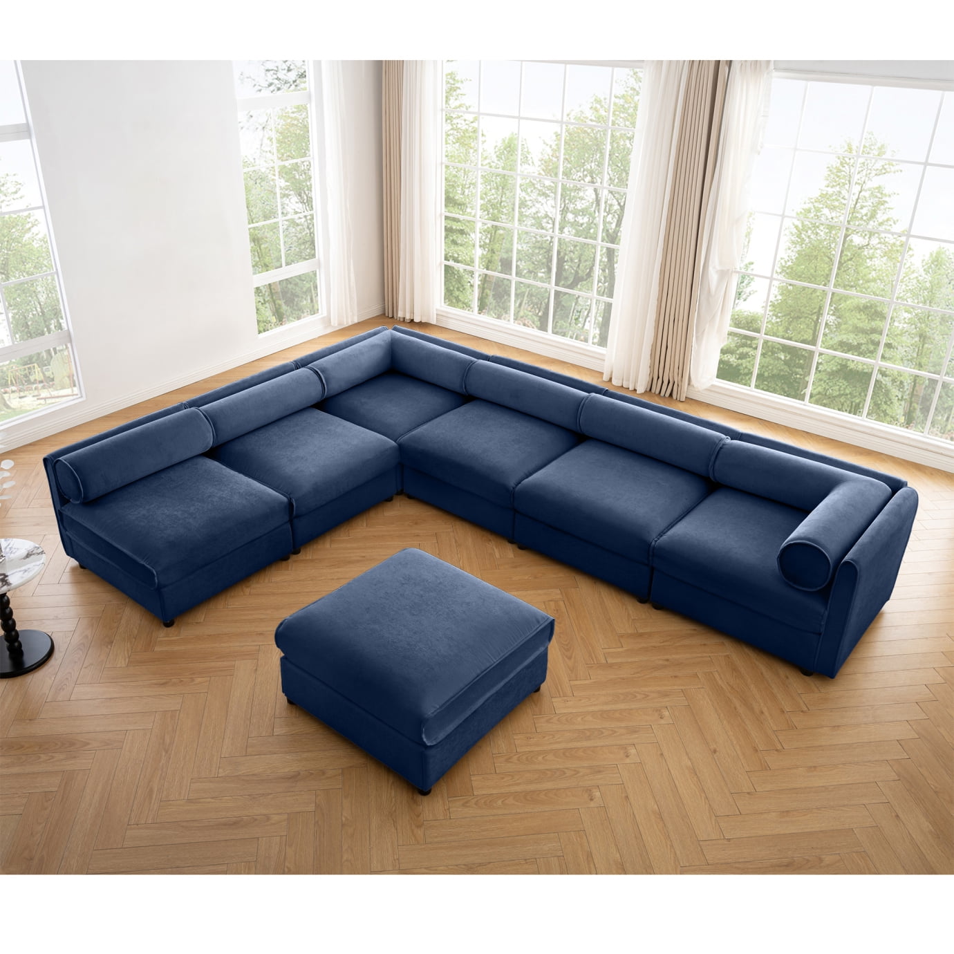 142 Inch Modular Sectional Sofa with Storage Seats, 7 Seat L-Shaped Cloud Couch Movable Ottoman ...