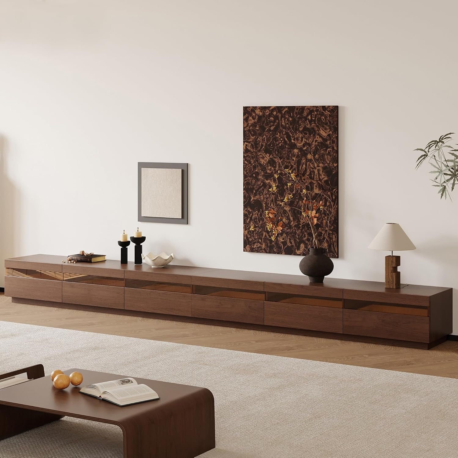 142" Large Living Room TV Stand with Storage, Mid Century Modern TV ...