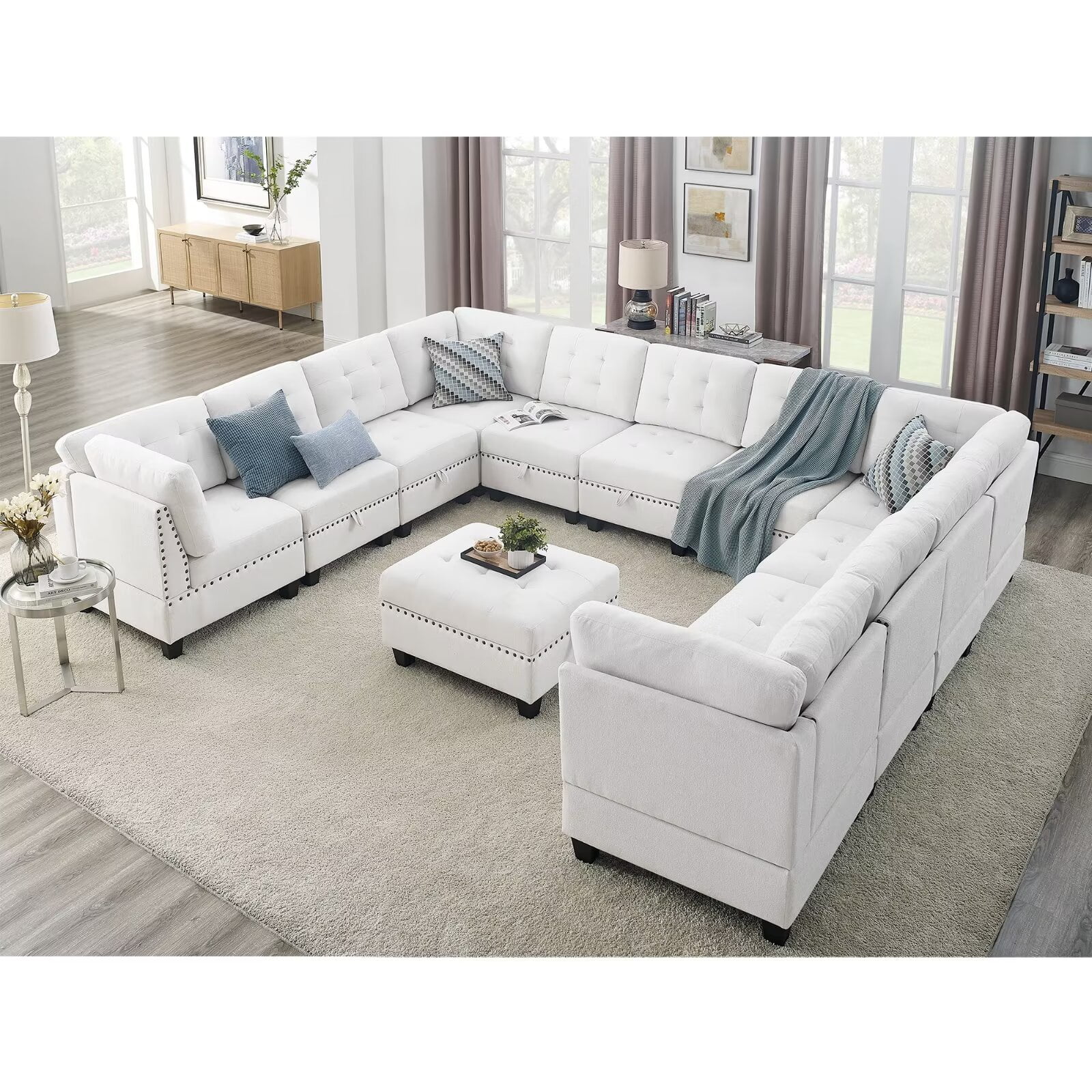 142'' Oversized Modular Sectional Sofa Couch with Storage Chenille ...