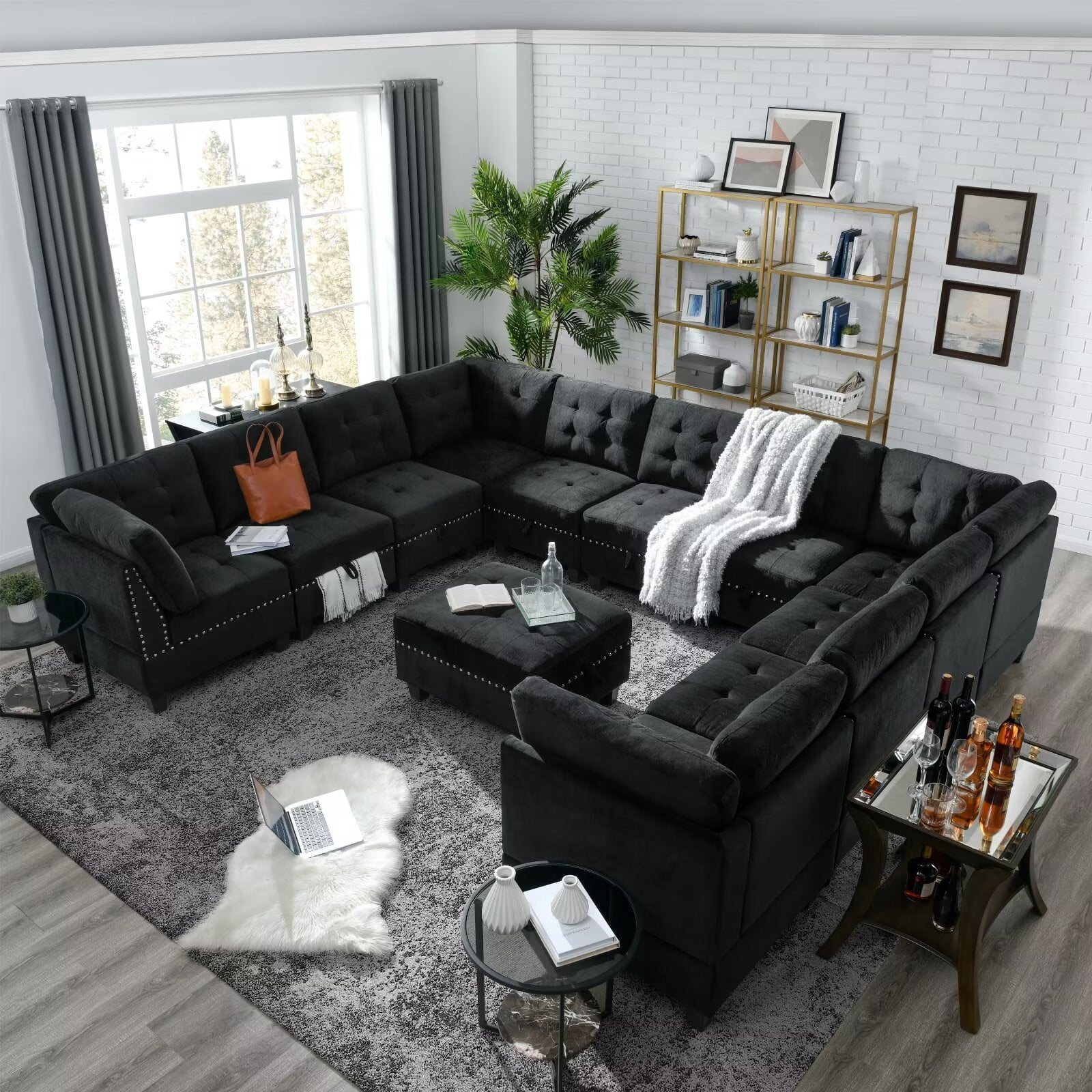 142'' Oversized Modular Sectional Sofa Couch with Storage Velvet Fabric ...