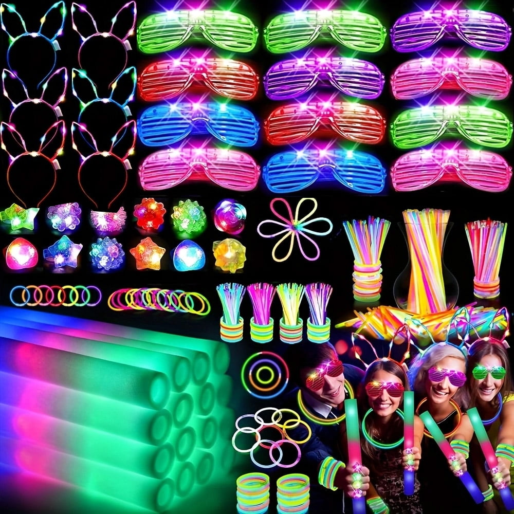 142-Piece Glow Party Supplies Set: 12 Foam Glow Sticks, 12 LED Glasses ...