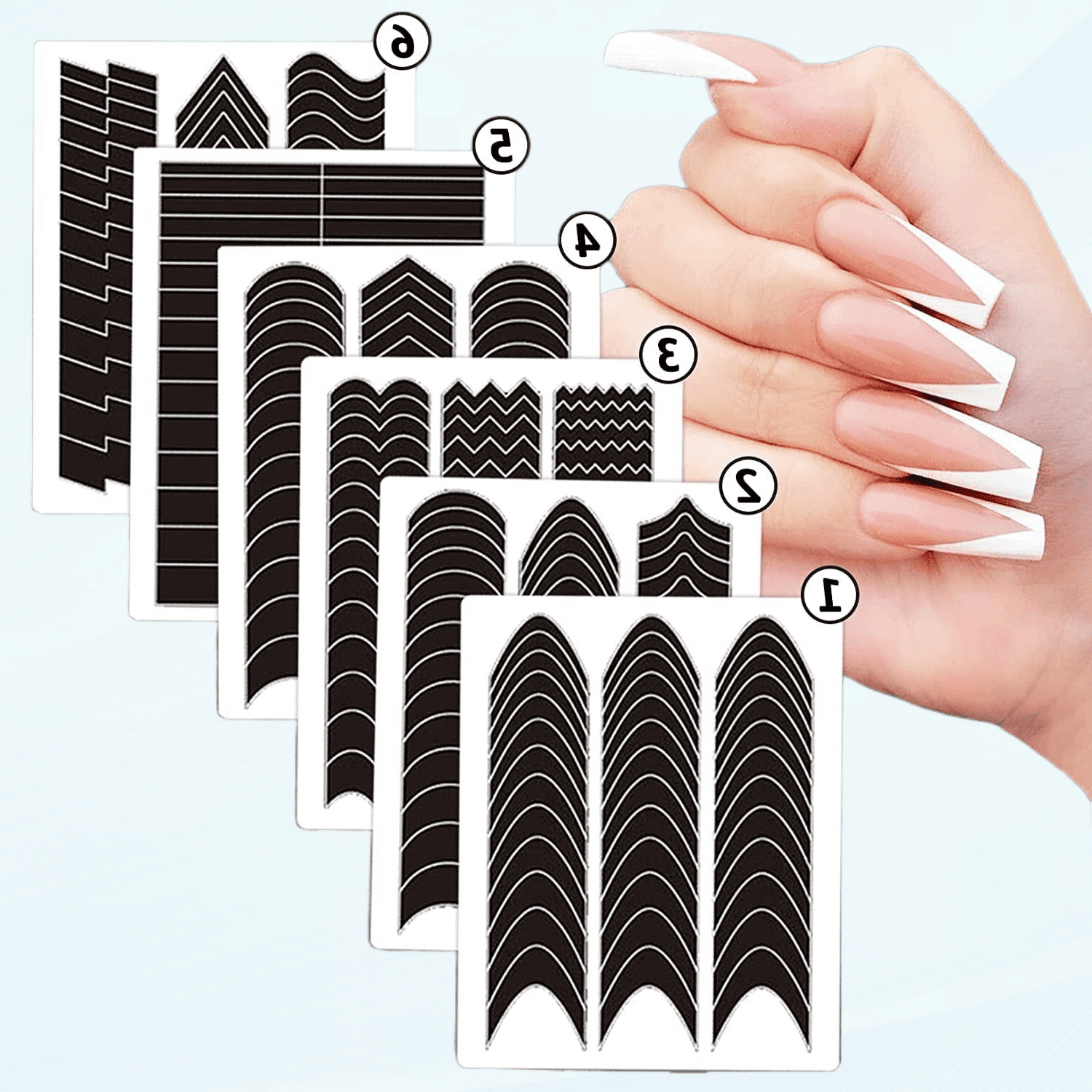 1422 Pcs French Tip Nail Guides, Self-Adhesive French Moon Shaped V ...