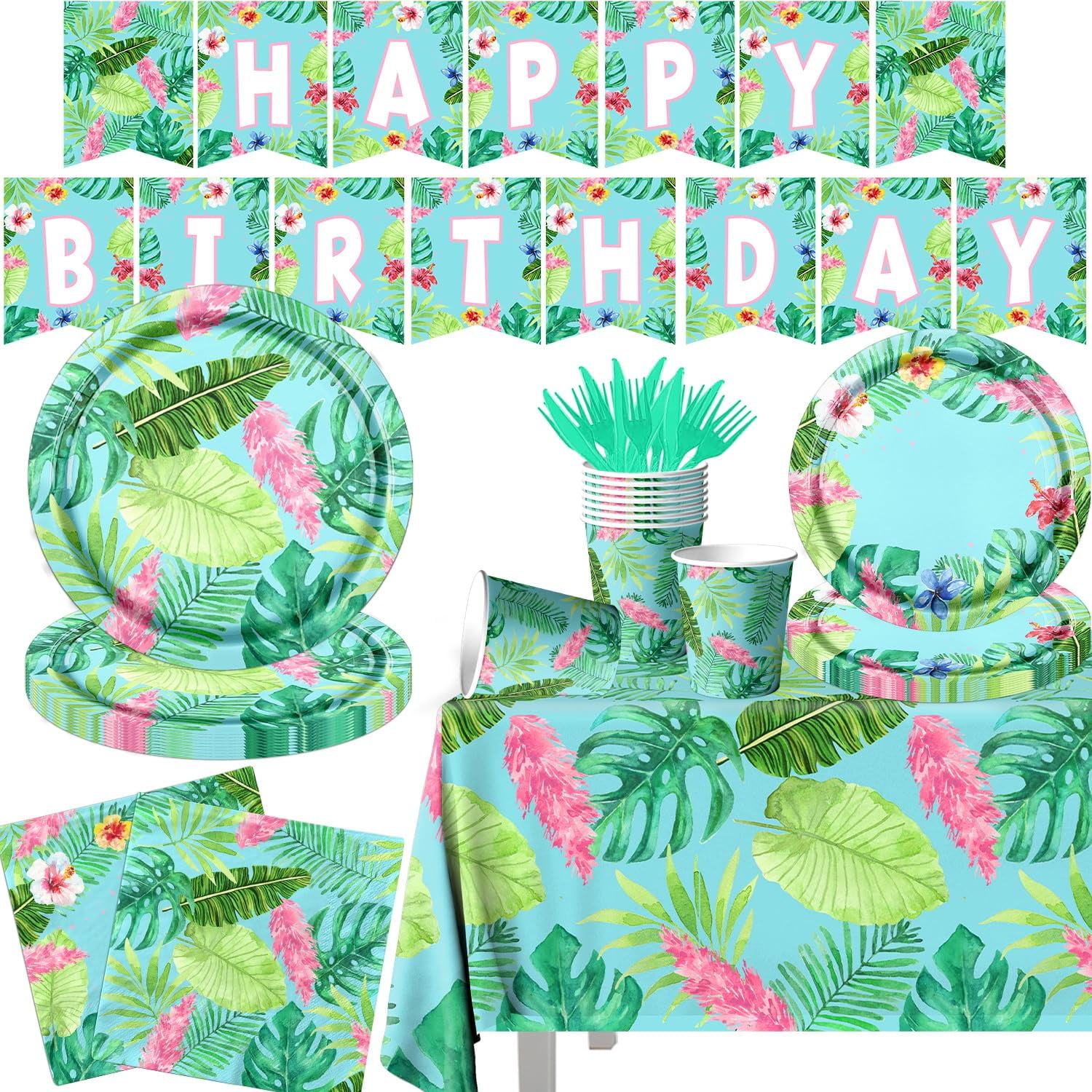 142Pcs TMH1 Hawaiian Luau Party Plates and Napkins Tropical Luau Party ...