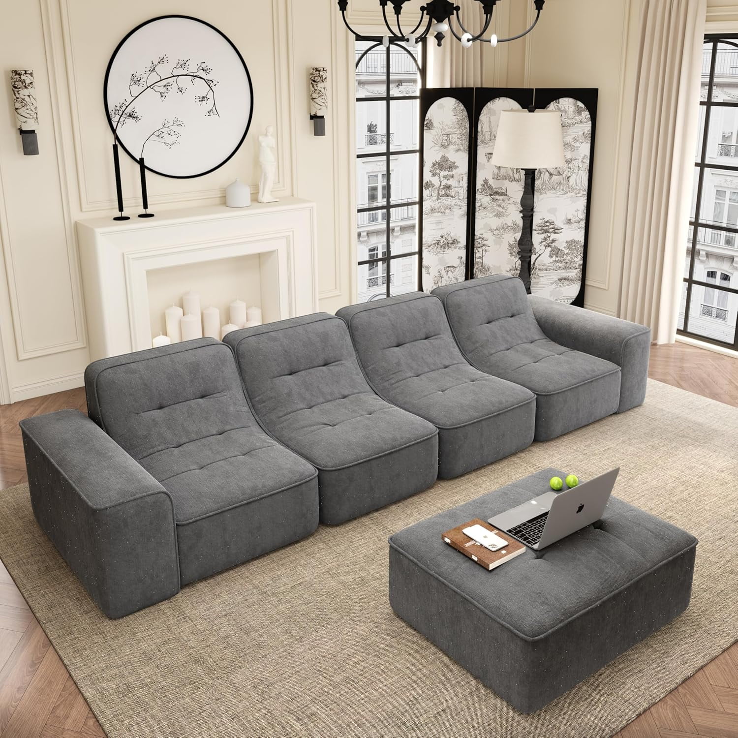 143.7'' Modular Sectional Sofa, Oversized Boneless Couch, Sparkling ...
