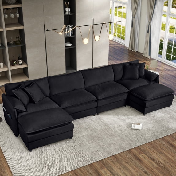 143" Modular Sectional Sofa, Oversized Deep Seat U-Shaped Couch with 2 ...