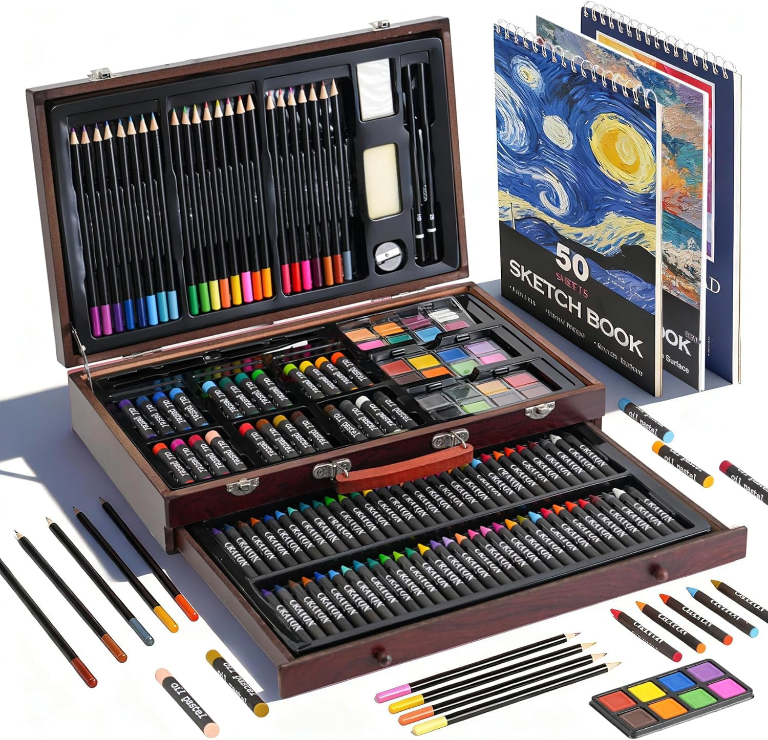 143 Piece Deluxe Art Set with 3 Drawing Pads,Acrylic Paints,Crayons ...