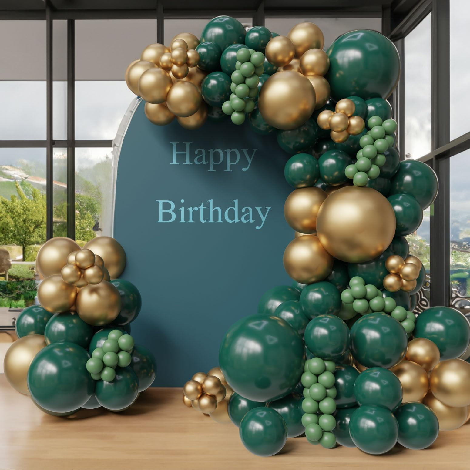 143Pc Emerald Green and Gold balloon Garland Dark Green Metalic Gold ...