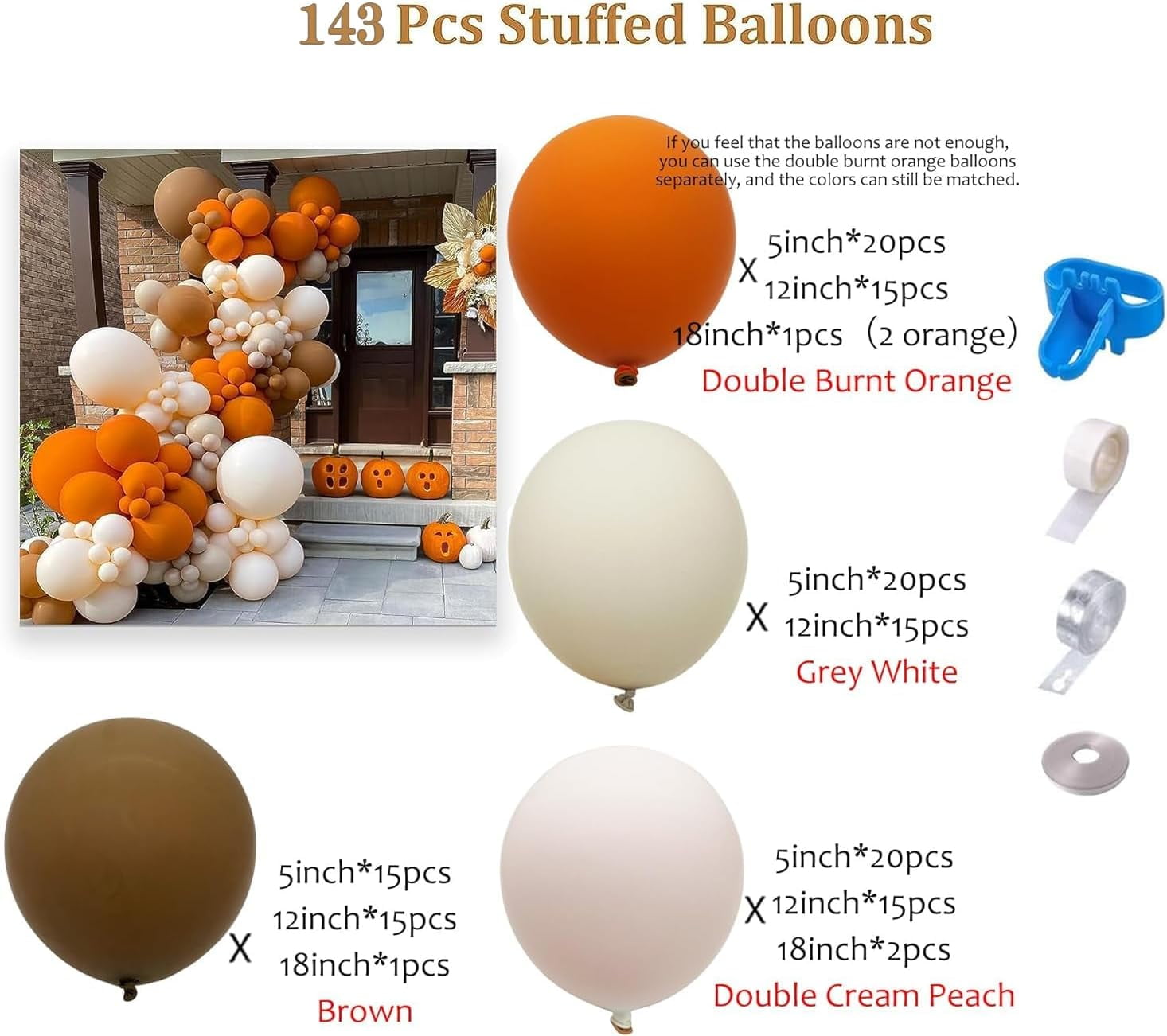 143pcs Burnt Orange Balloons Terracotta Balloon Arch Kit Rust Balloons