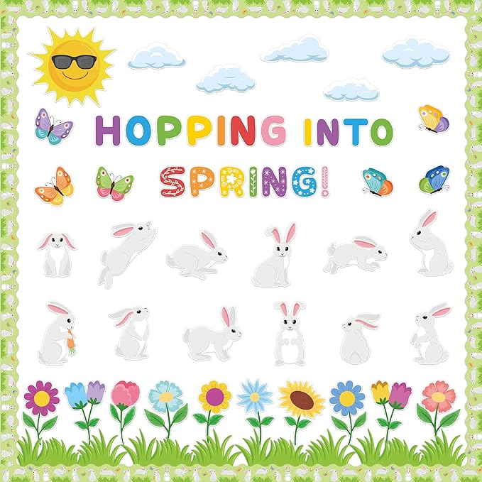 143Pcs Spring Rabbit Easter Bulletin Board Classroom Decoration Flower ...