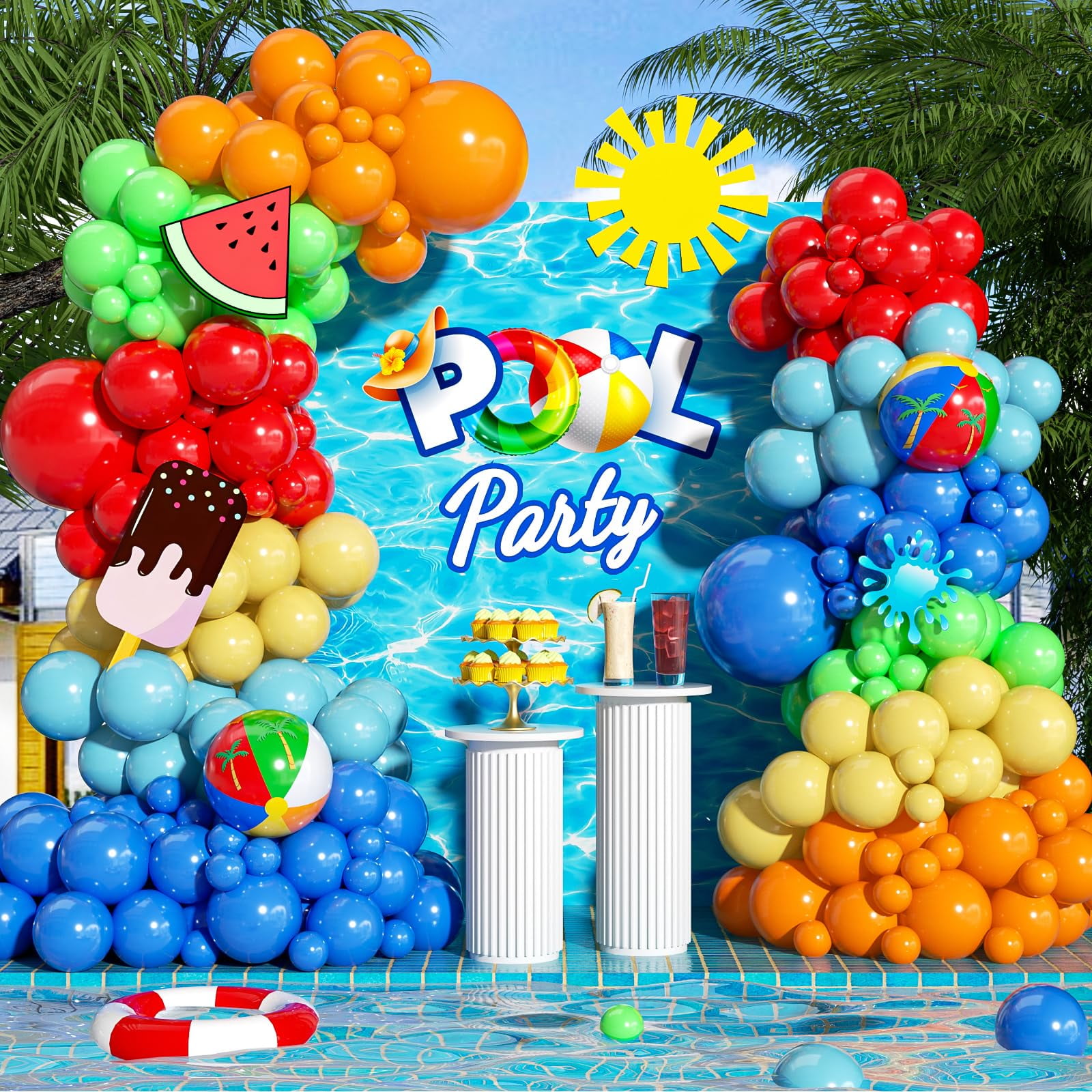 143pcs Pool Party Balloon MMF7 Arch, Pool Party Balloons with Beach ...