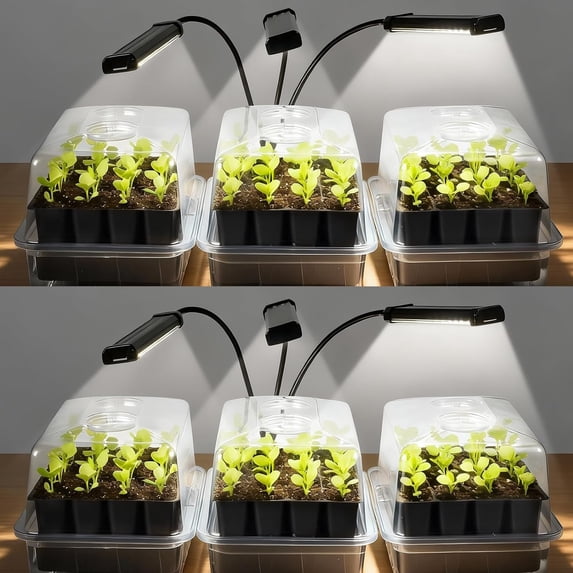 144 Cell Self Watering Seed Starter Trays with 2 Grow Lights, 6 Seed ...