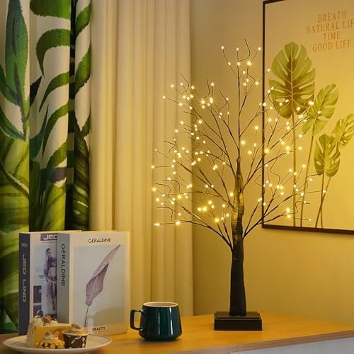 144 LED Artificial Tree Lamp with Timer, DIY Birch Tree with LED Lights ...