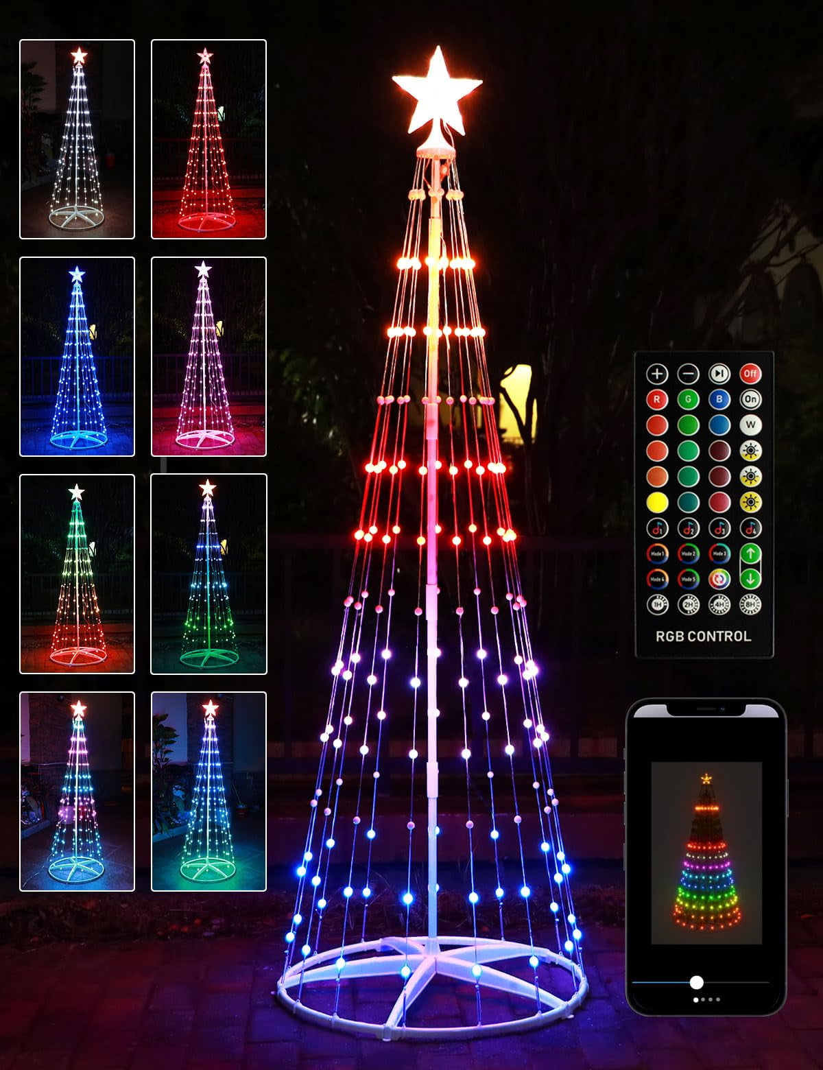 144 LED Multicolor Indoor and Outdoor Christmas Tree with Remote ...
