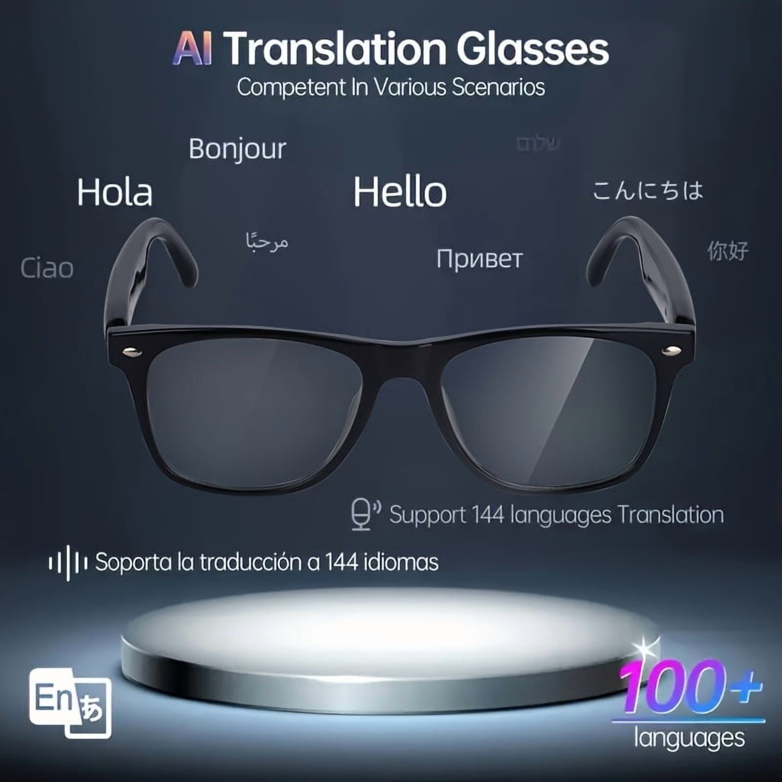 144-Language AI Smart Glasses - Blue Light & Polarized Lenses, Low-Latency Audio - iOS/Android ...