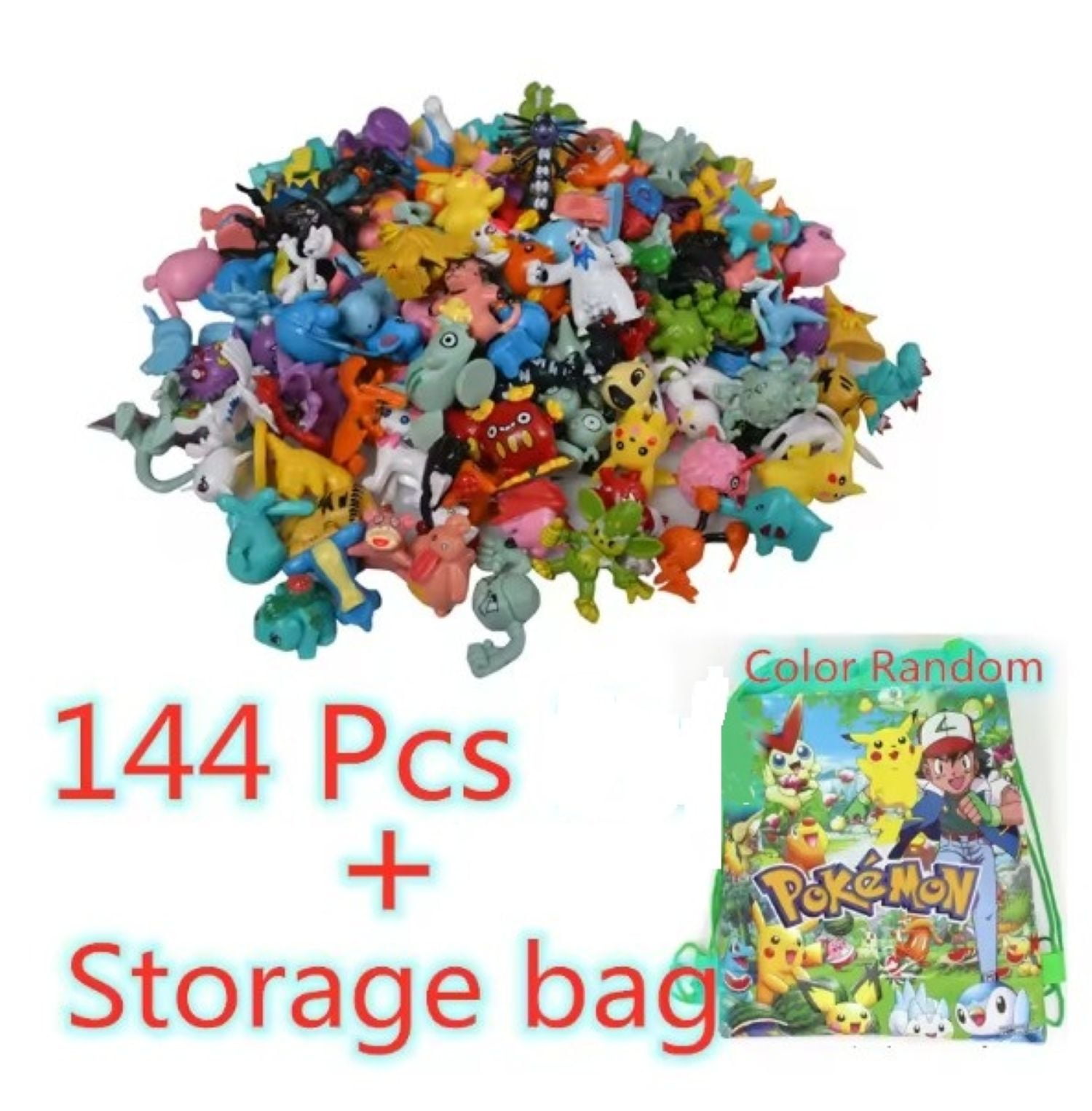 144 Mini Pokemon-Inspired Battle Figures with Drawstring Storage Bag ...