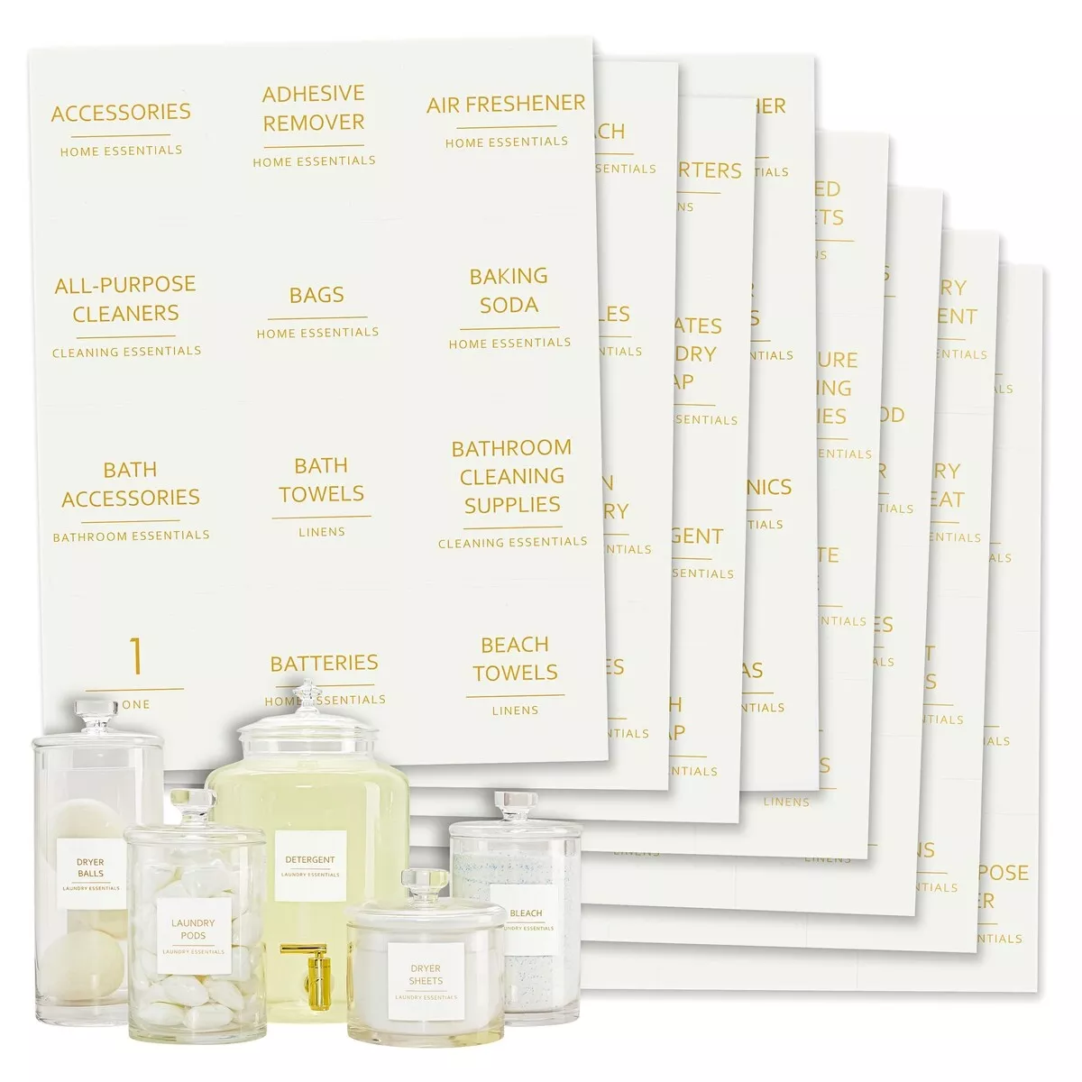 144 Minimalist Gold Laundry Room Labels, Linen Closet, Cleaning Supply ...