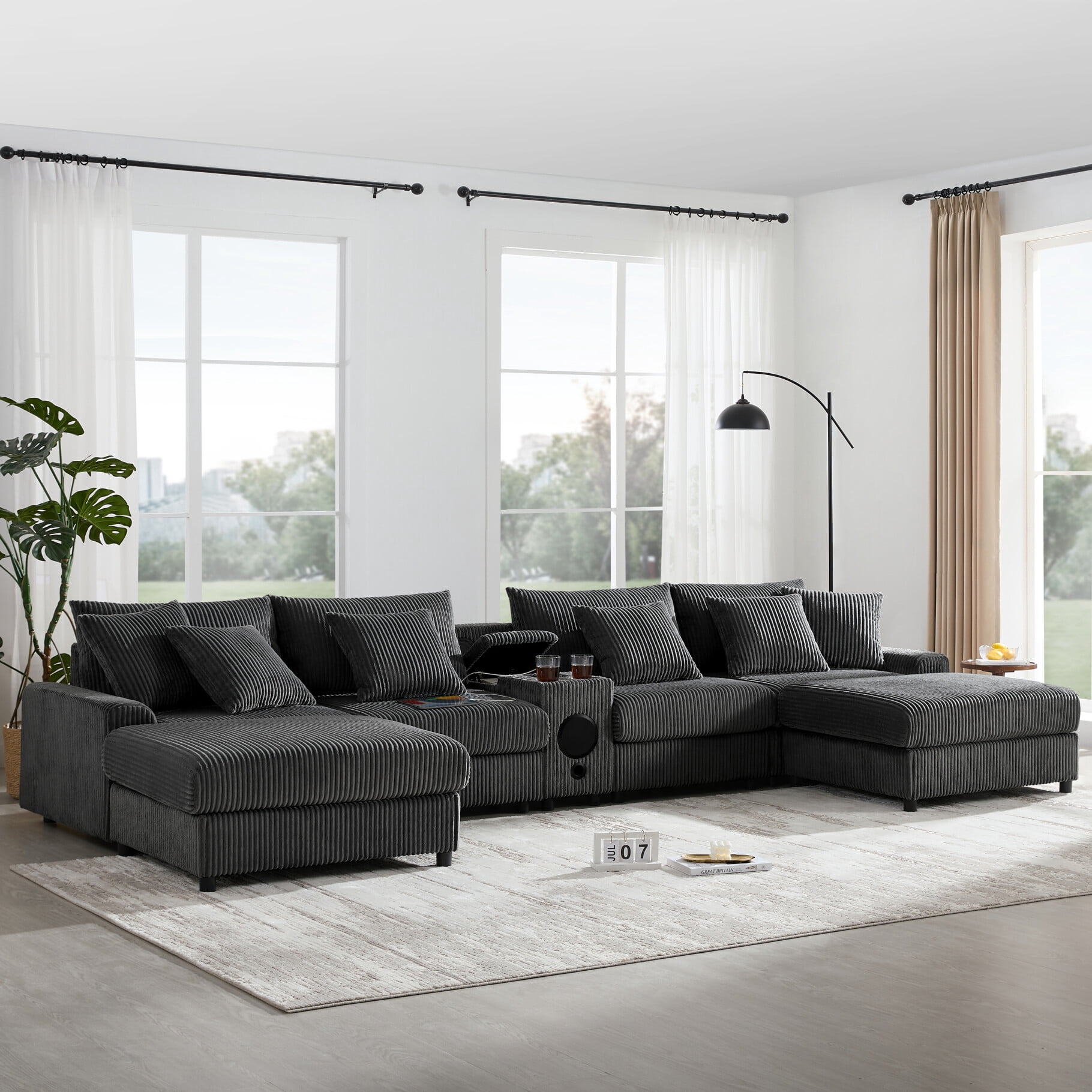 144'' Modular Sectional Sofa with Bluetooth Speakers and Charging Ports ...