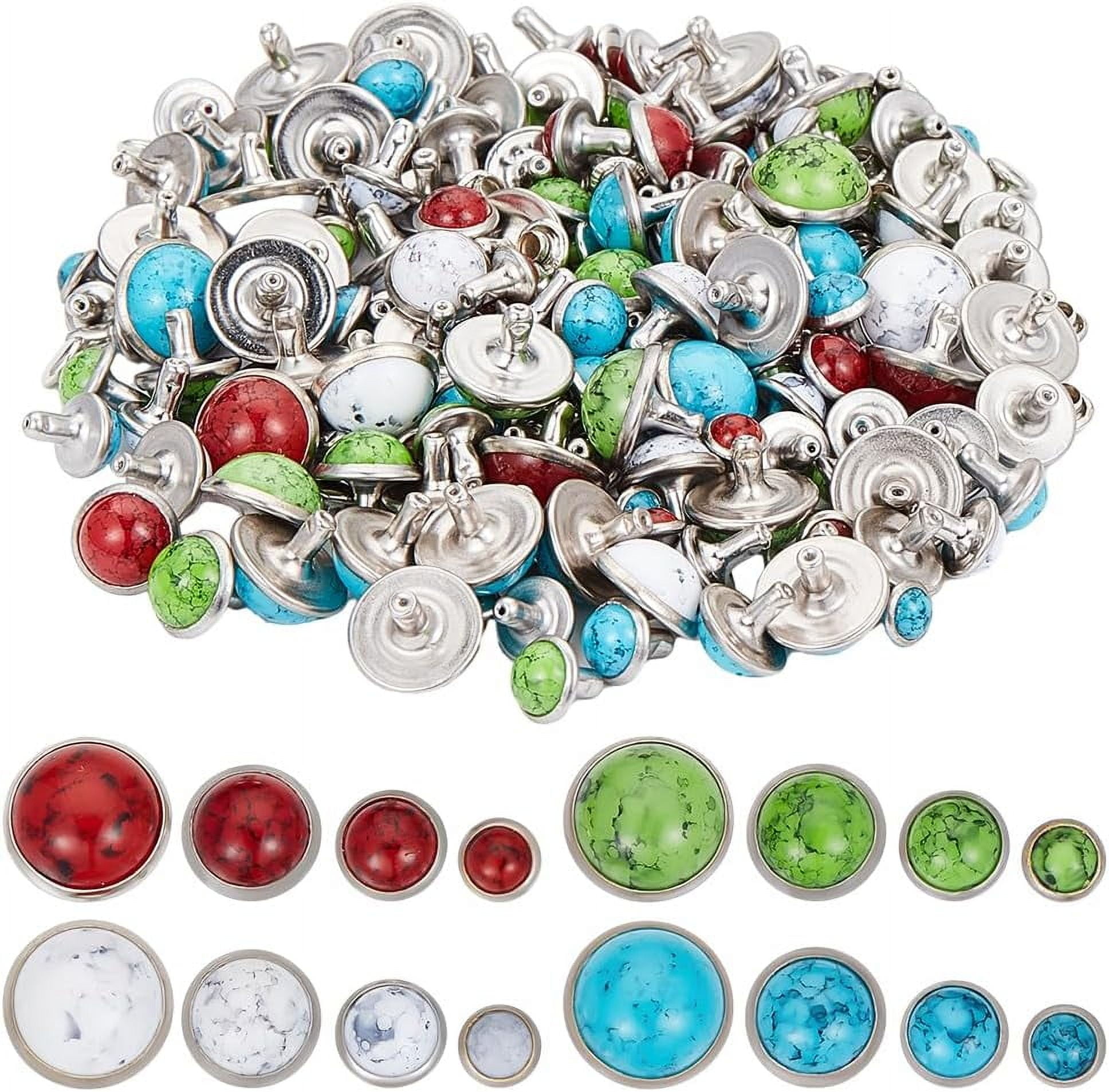 144 Pcs 4 Colors Turquoise Rivets Studs 6mm 8mm 10mm 12mm Flat Round ...
