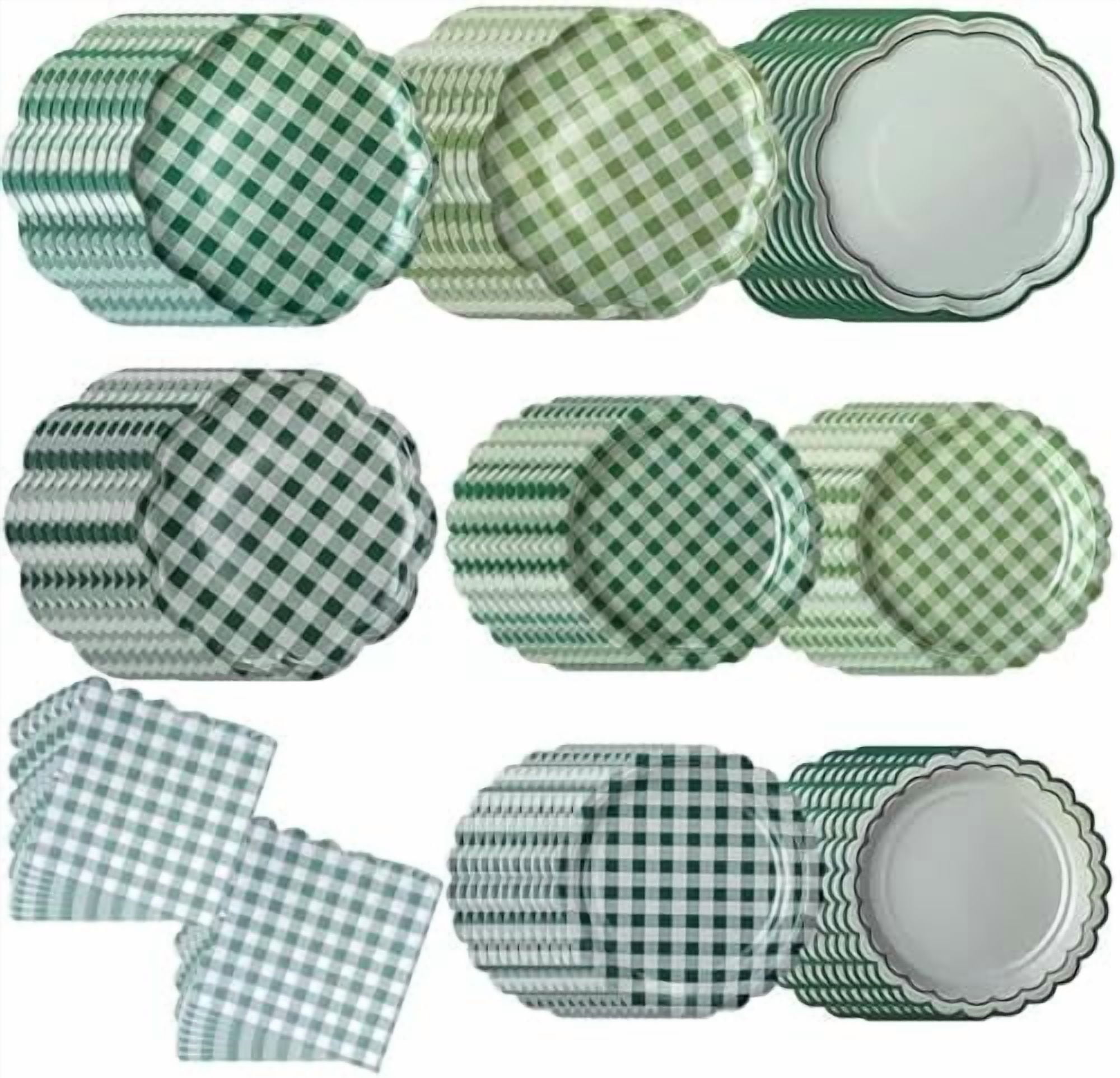 144 Pcs 48 Guests Green Gingham Plates and Napkins Party Supplies ...