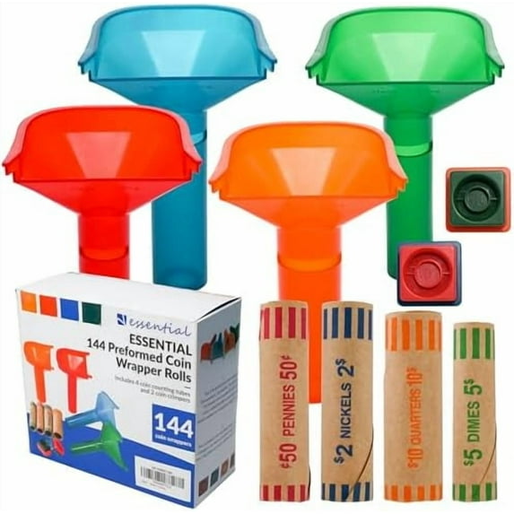 144 Pcs Assorted Preformed Coin Wrapper Rolls with Color Coded Coin ...