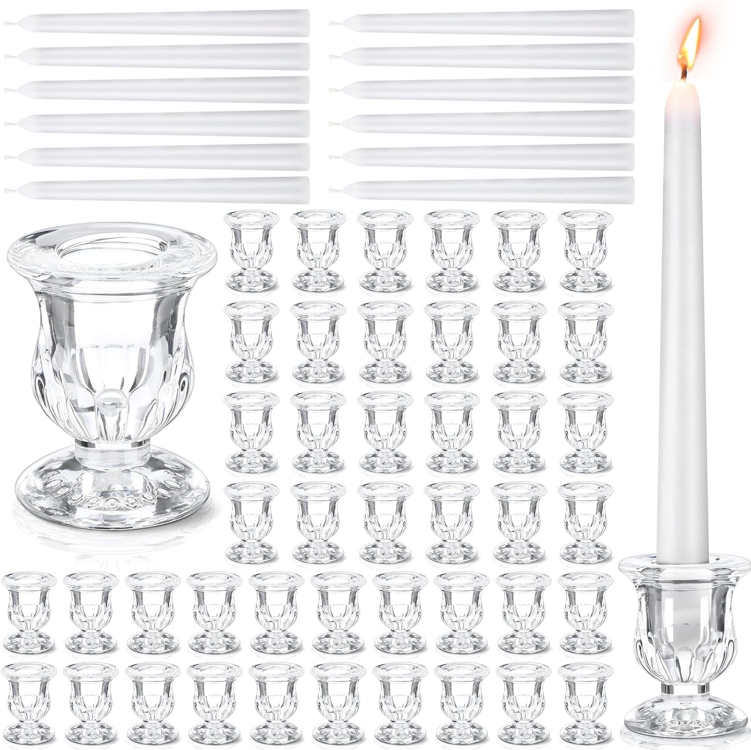 144 Pcs Glass Clear Taper Candle Holders Set Bulk Clear Taper ...