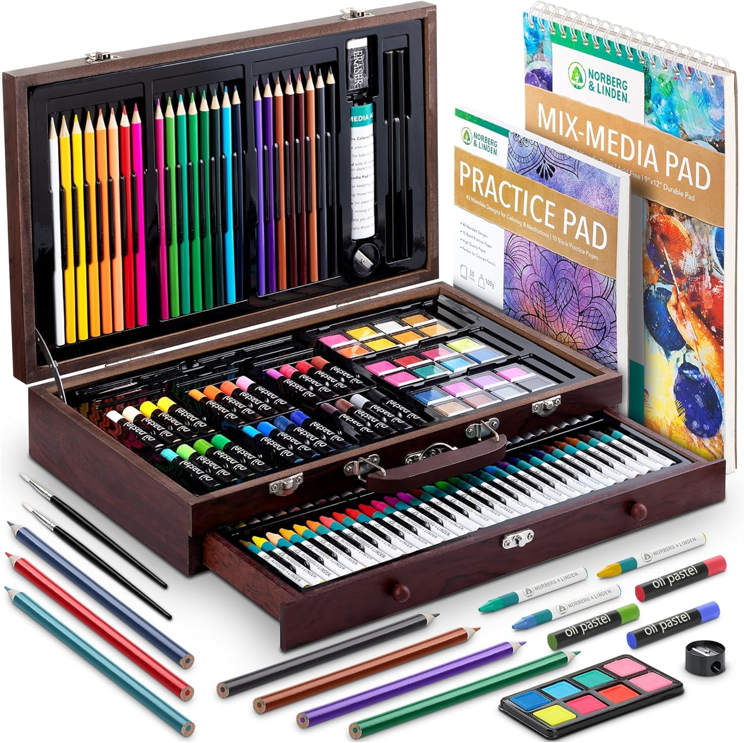 144-Piece Art Set in Wooden Box with Drawer - Art Set for Adults, Teens ...
