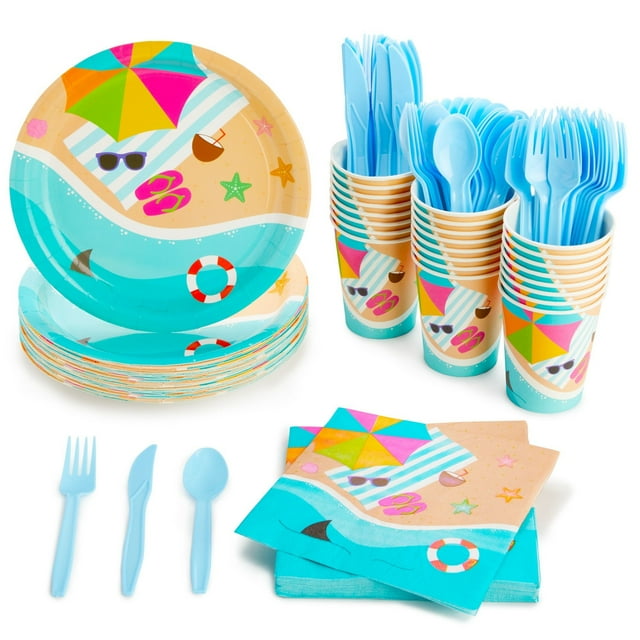 Walmart 144pcs Beach Theme Party Supplies, Paper Plate, Napkin, Cup ...