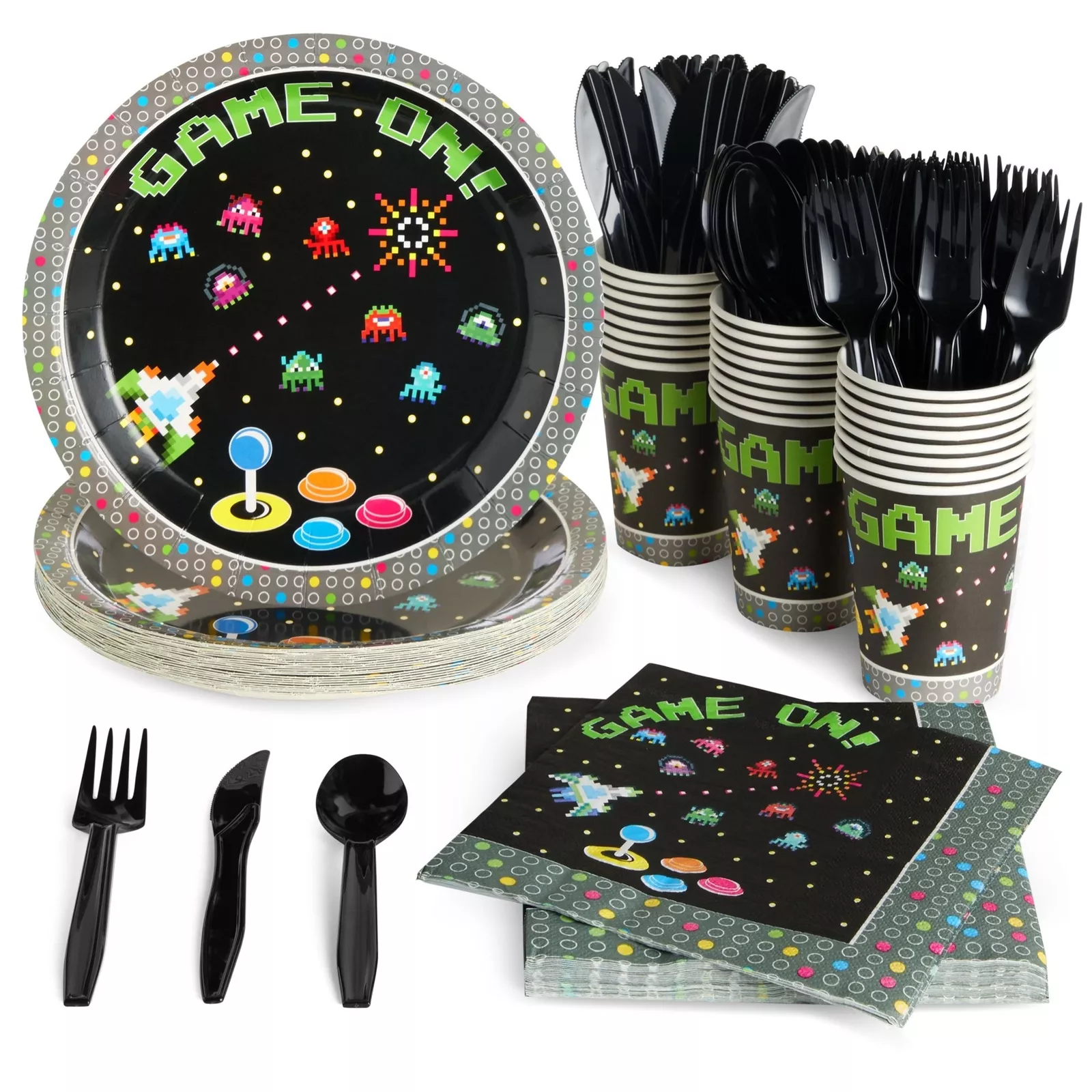144 Piece Video Game Arcade Party Supplies for Kids Birthday, 24 Guests ...