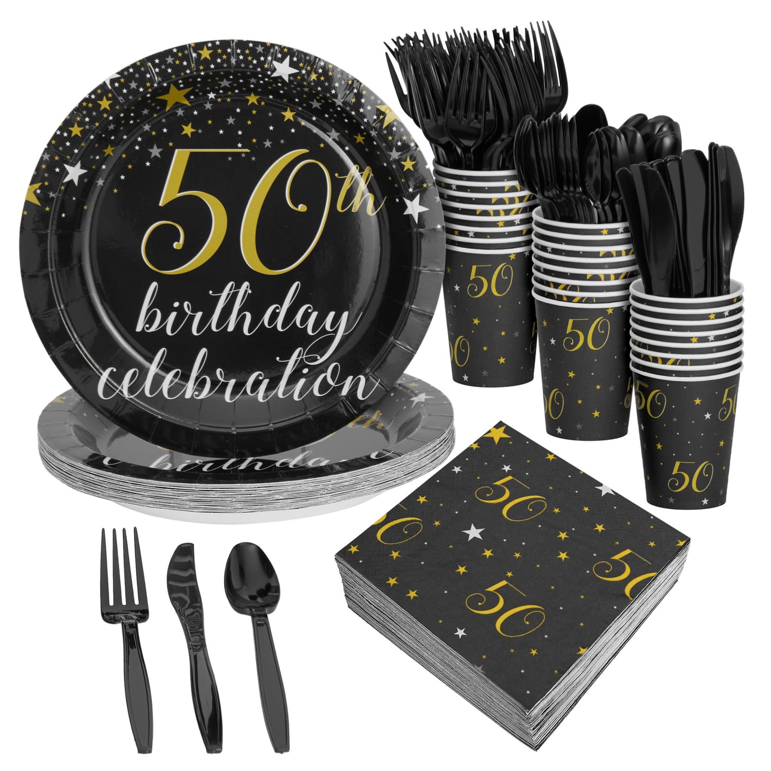 Walmart 50th Birthday Party Dinnerware Set 144pcs Plates Napkins Cups Cutlery Serves 24 Walmart