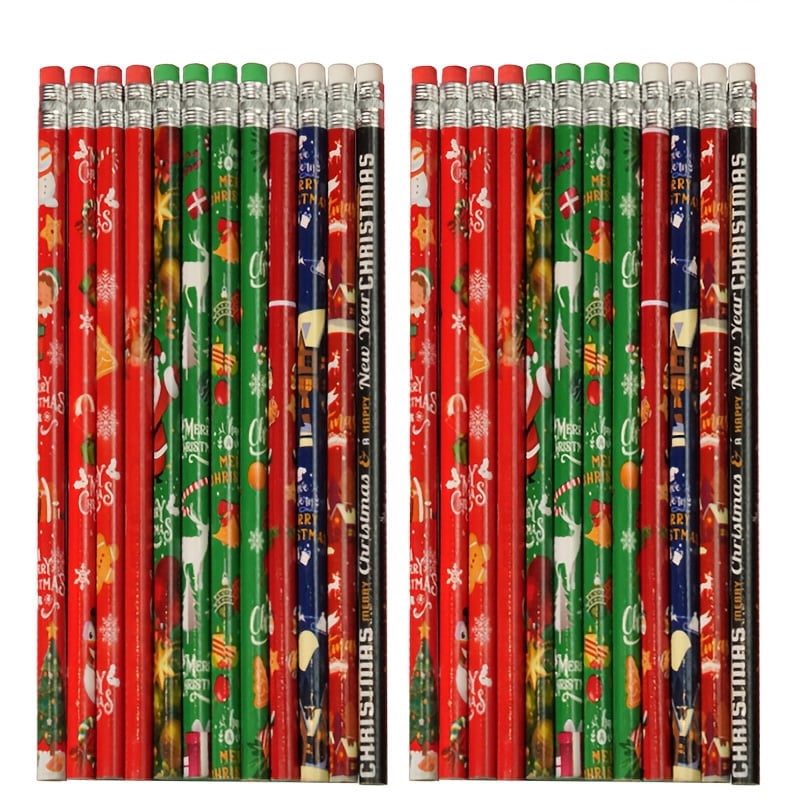 144 Pieces Christmas Wooden Pencil with Eraser Assortment Colorful Fun ...