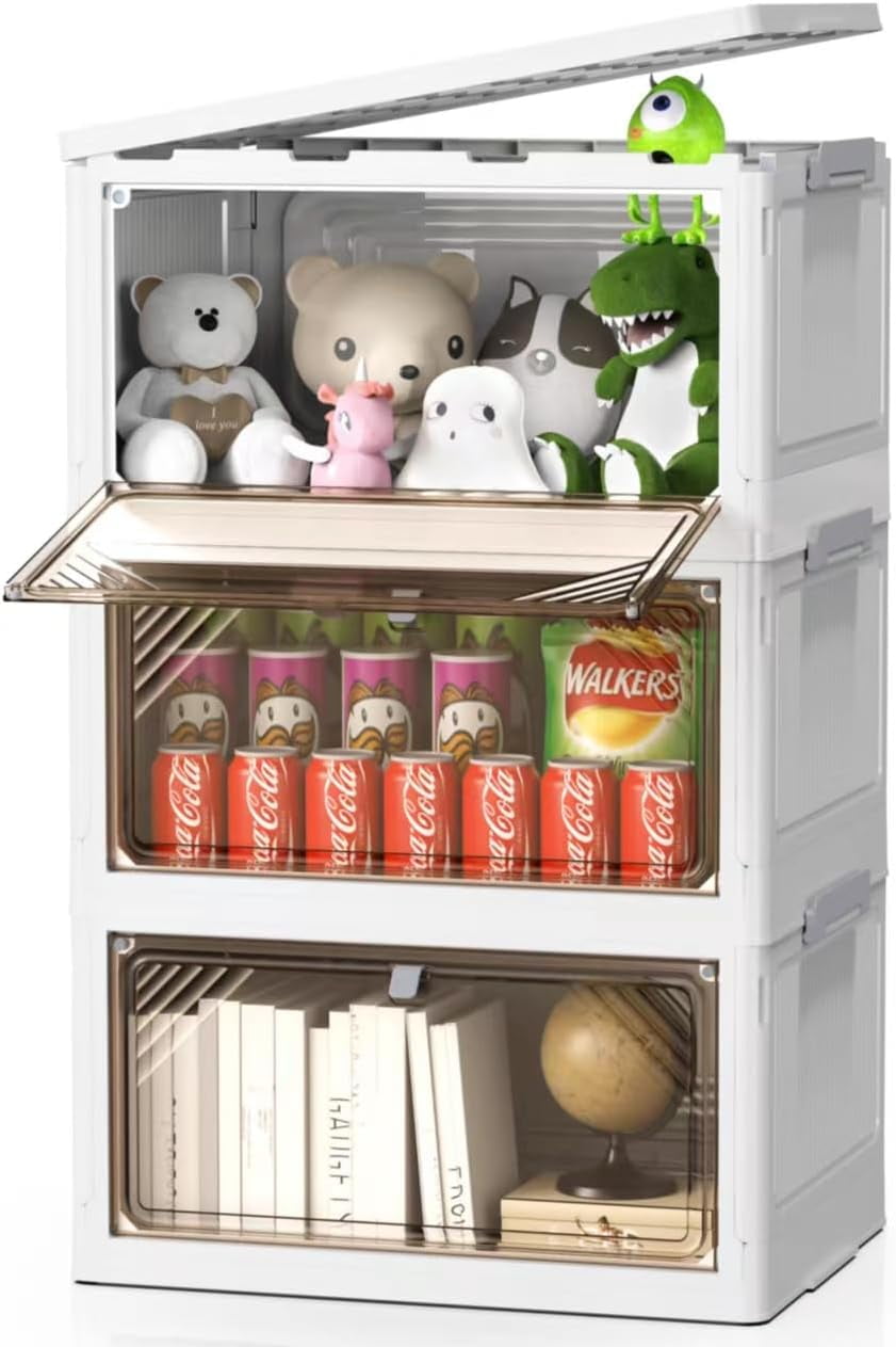 144 Quart 3 Tier Plastic Storage Bins with Lid - Foldable Stackable ...