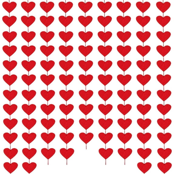 144 Red Hearts Felt Garland - NO DIY - Valentines Day Red Heart Hanging ...